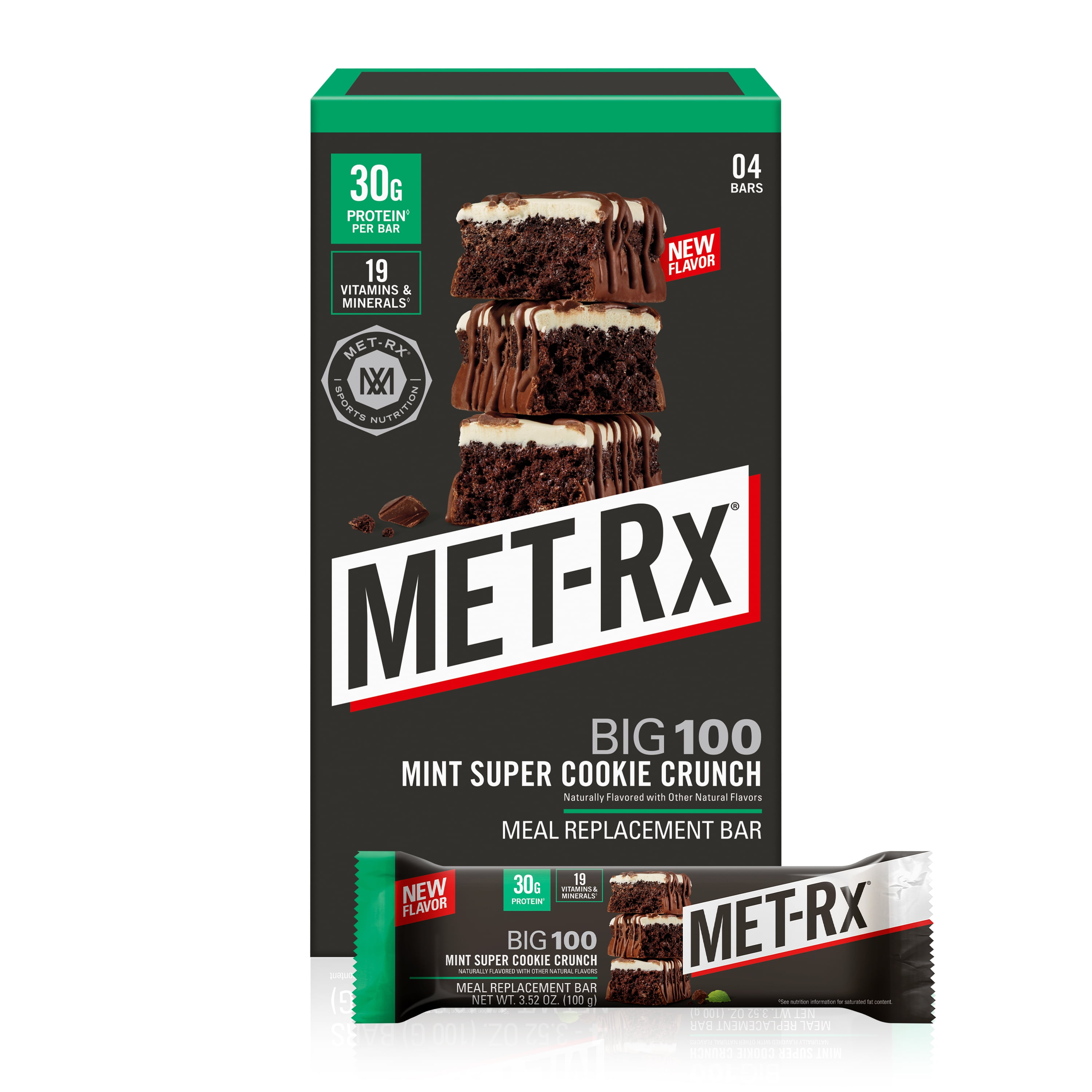 MET-Rx Big 100 Protein Bars, Mint Super Cookie CrunchBars, 4 Ct ...