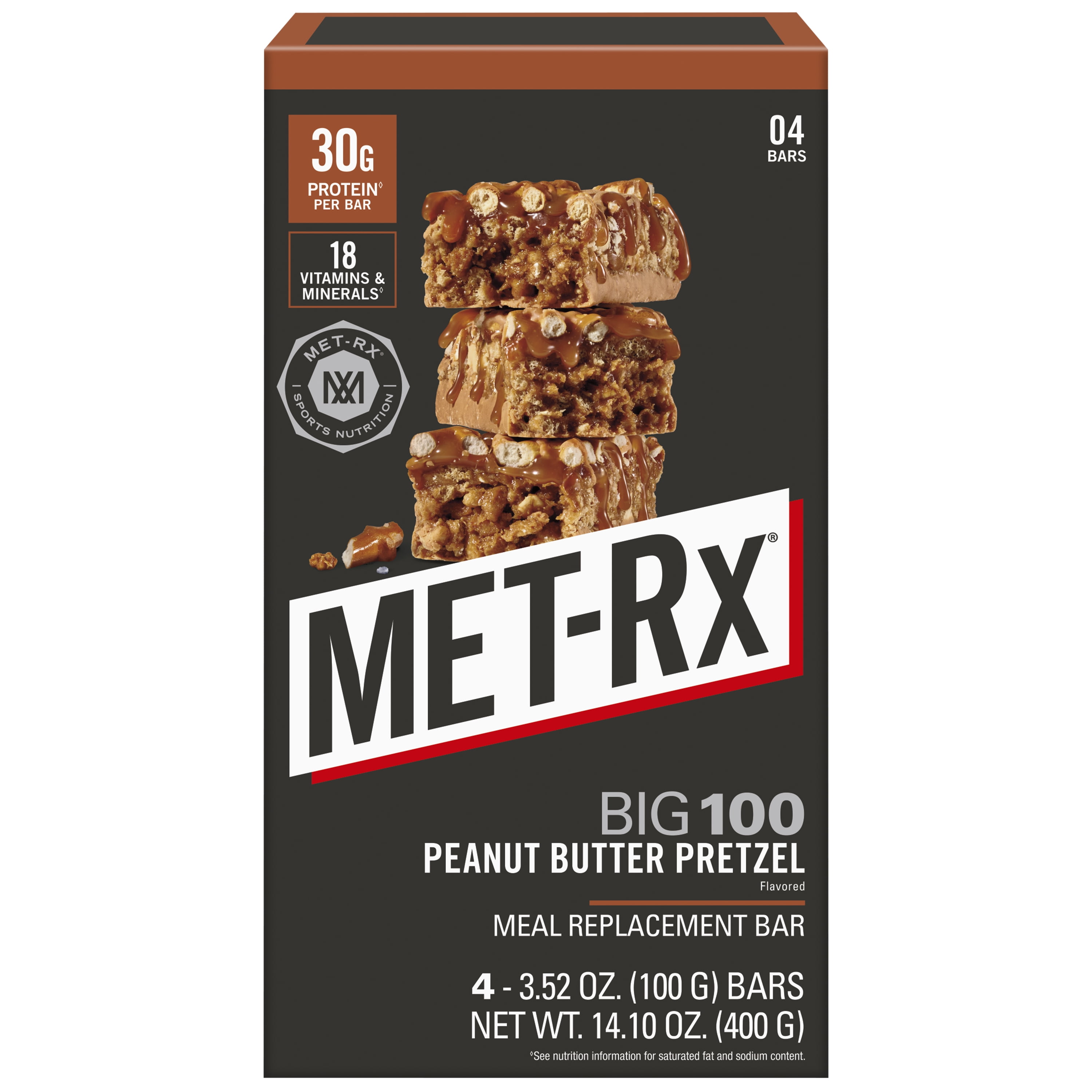 MET-Rx Big 100 Protein Bars, Peanut Butter Pretzel Bars, 4 Ct - Walmart.com