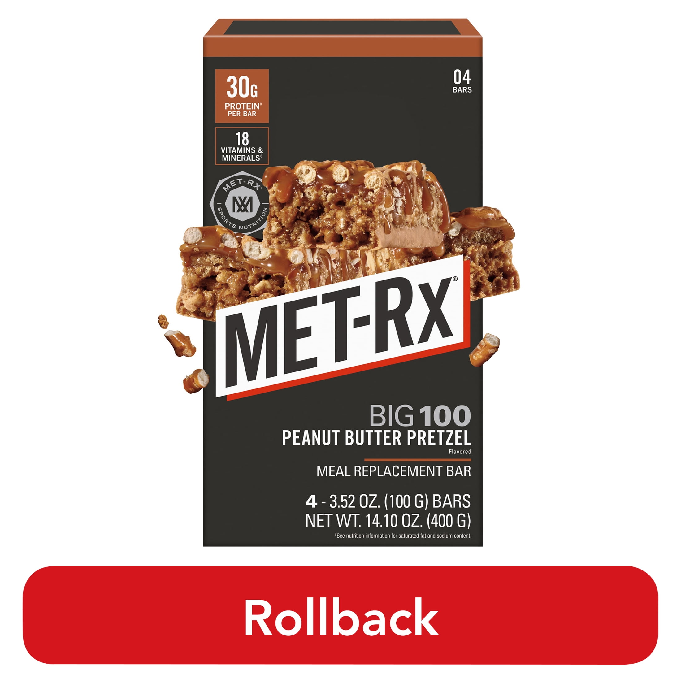 MET-Rx Big 100 Protein Bars, Peanut Butter Pretzel Bars, 4 Ct - Walmart.com