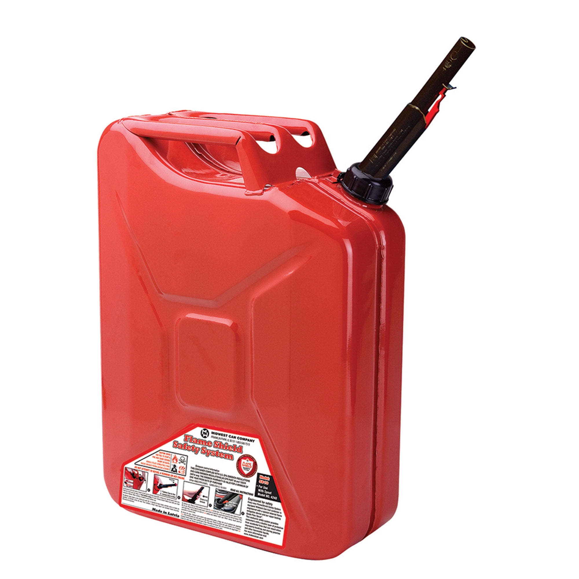 Midwest Can Metal Gasoline Container, 5 Gallons, Nozzle Included ...