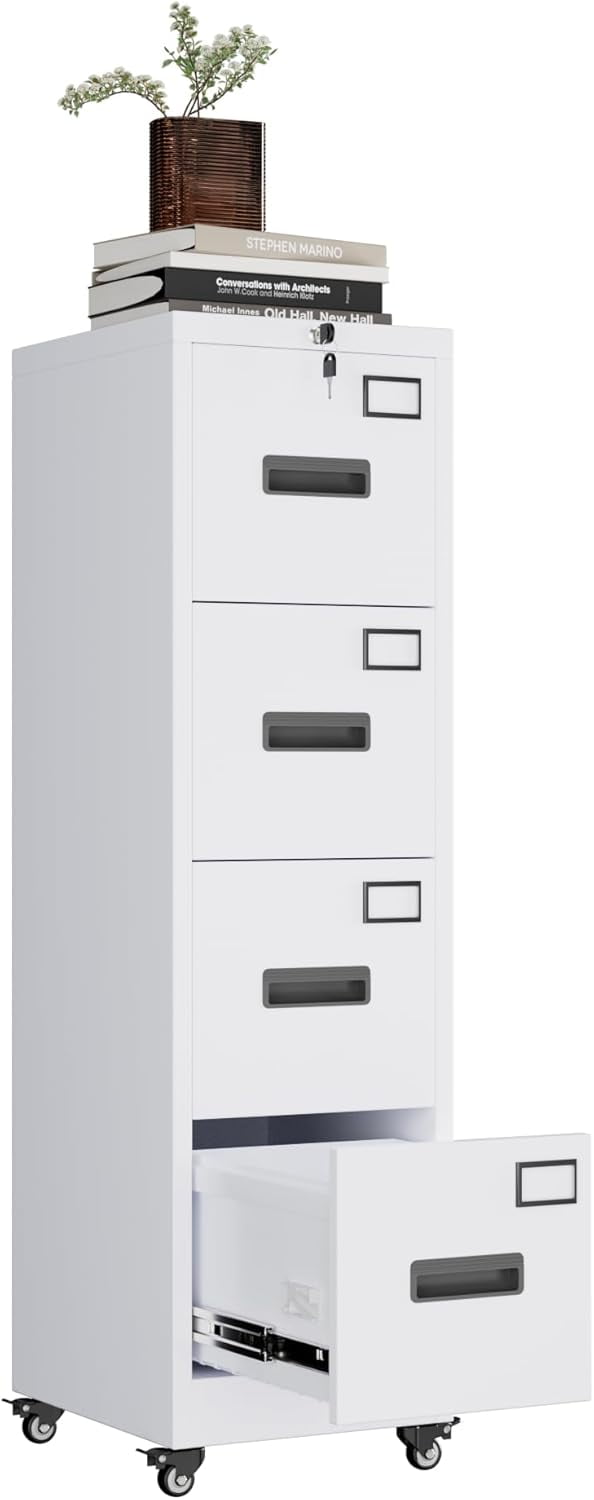 METAN 4 Drawer Vertical File Cabinet on Wheels, Lockable Office Files ...