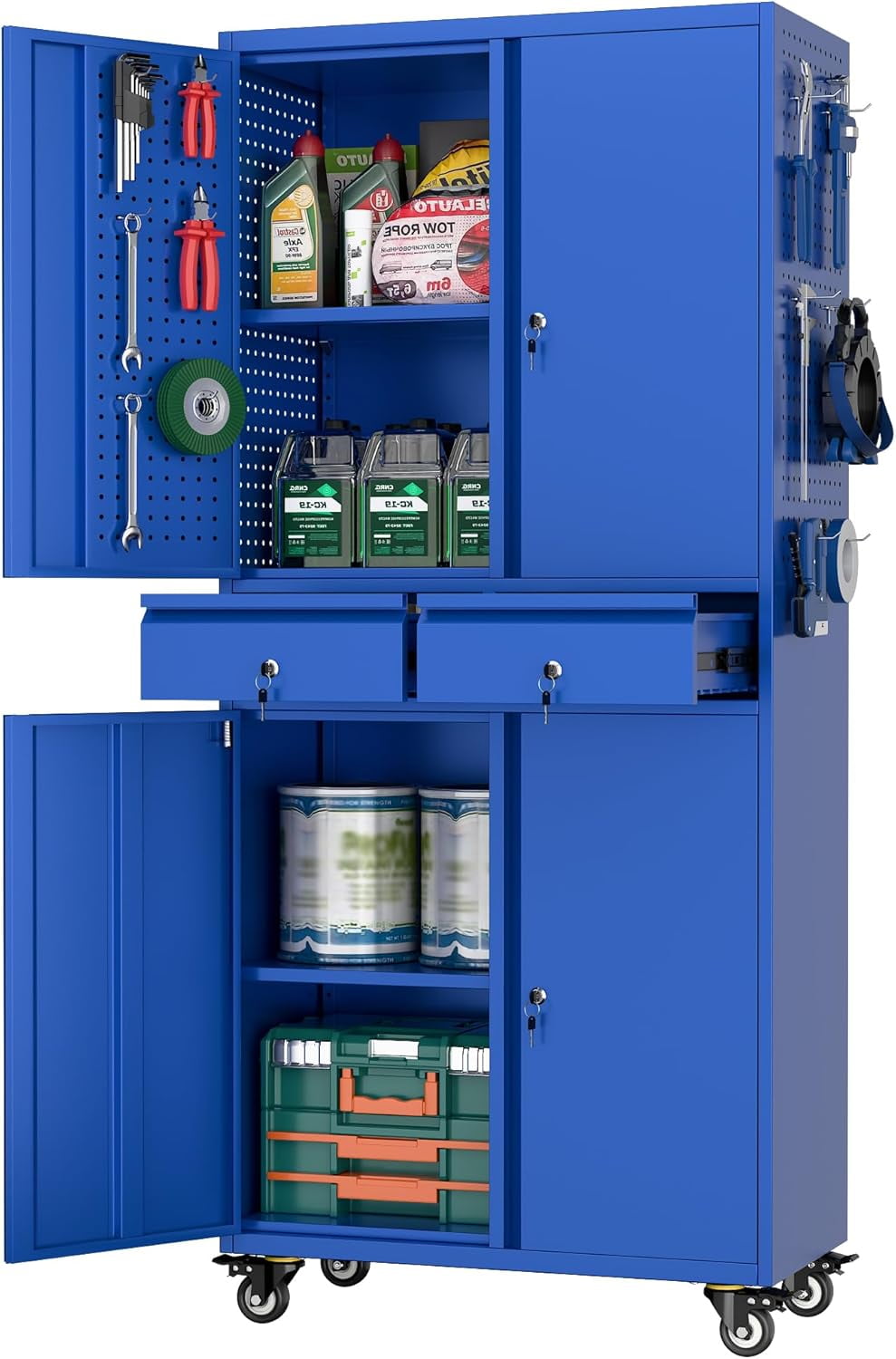 METAN 71" H 2 Drawer Metal Storage Cabinet with Wheels and 4 Pegboards ...