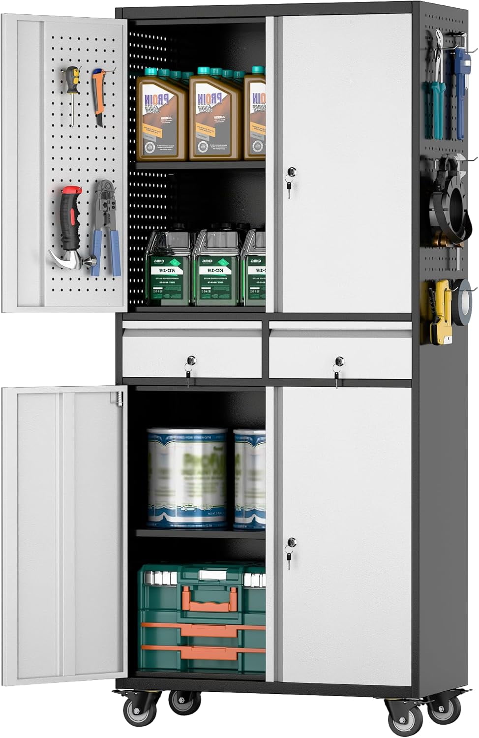 METAN 71" H 2 Drawer Metal Storage Cabinet on Wheels with Pegboards ...