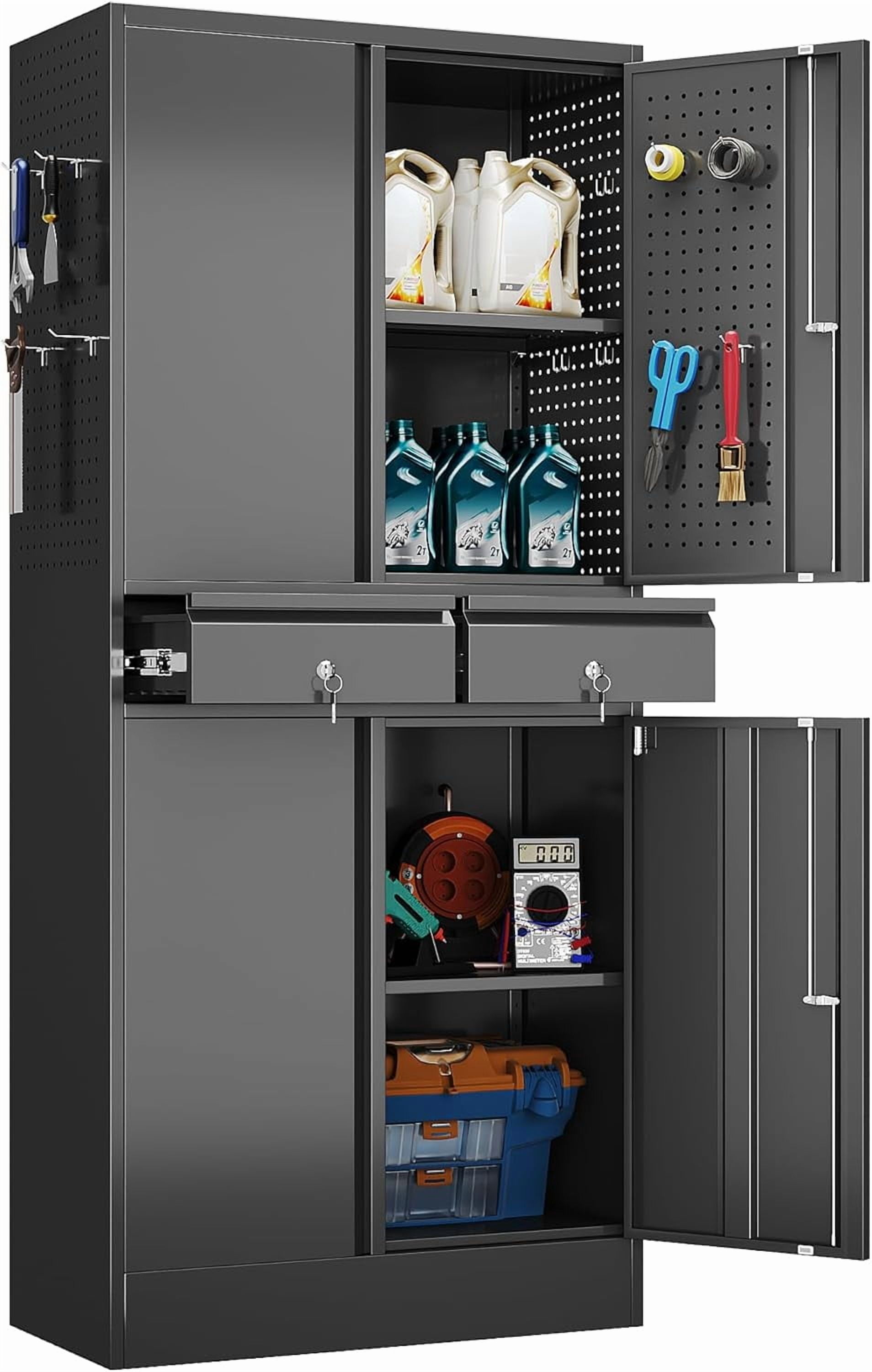 METAN 71" H 2 Drawer Metal Tools Storage Cabinet and 4 Pegboards ...
