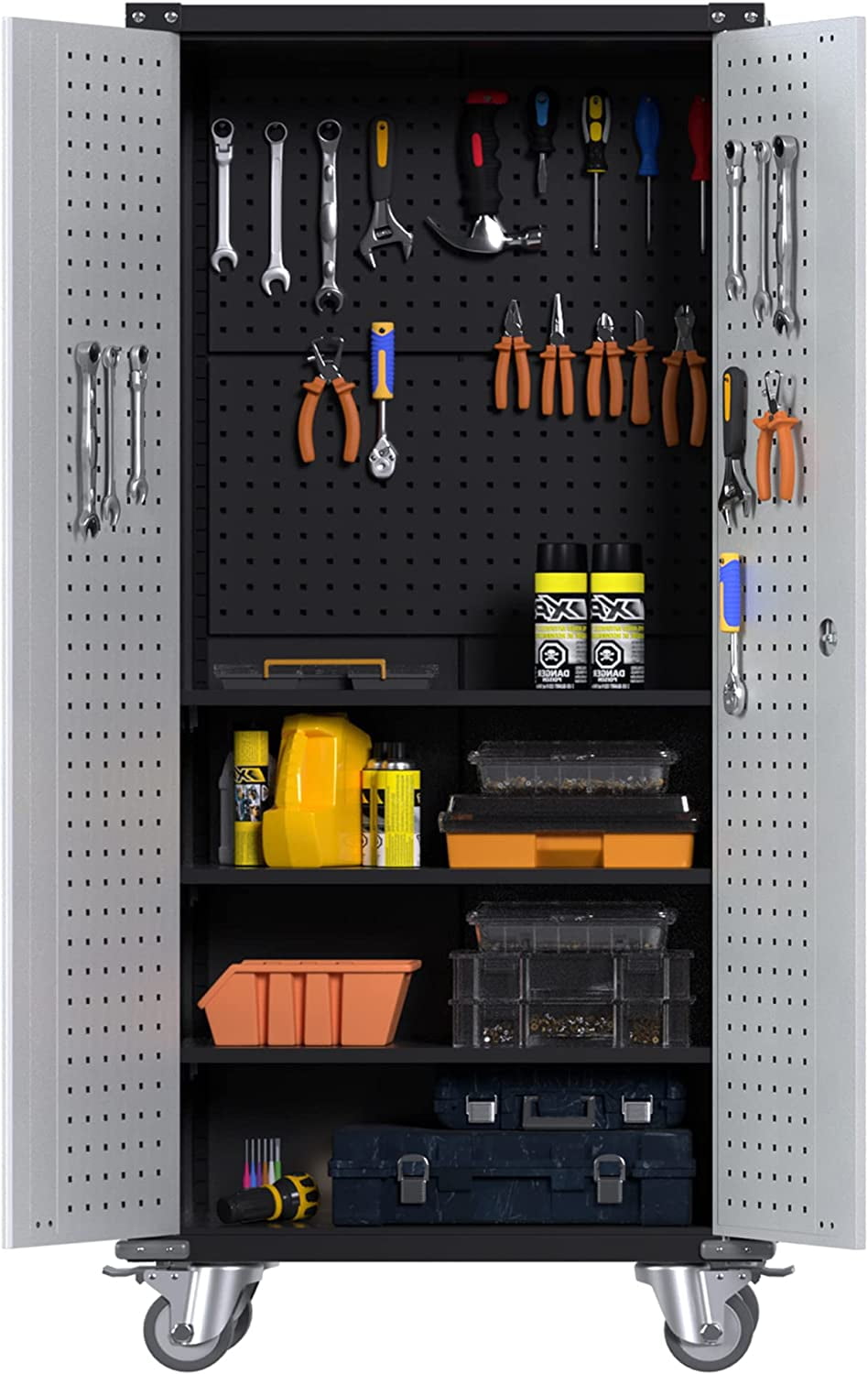 METAN 71 Inches Metal Storage Cabinet with Wheels Functional Rolling ...