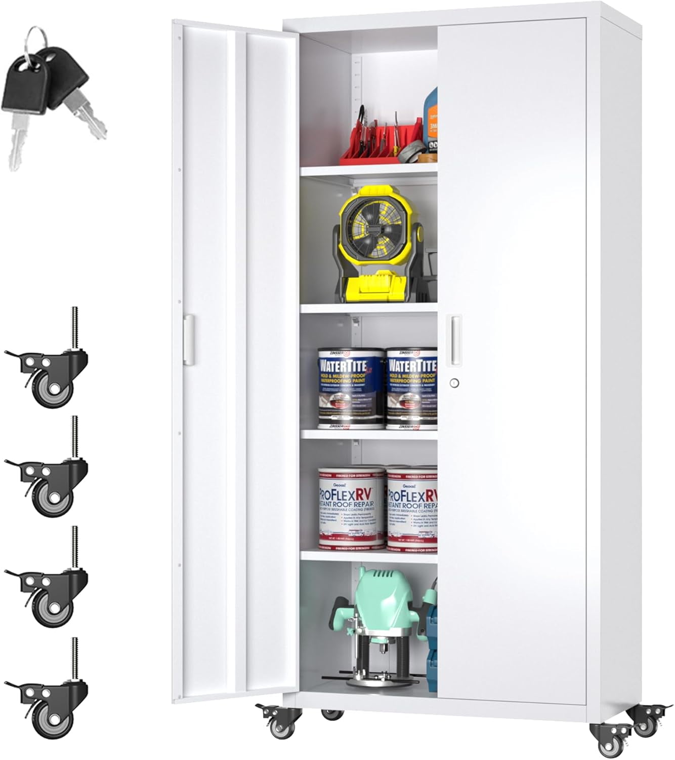 METAN 73" H 2 Door Metal Storage Cabinet on Wheels,Lockable Steel ...