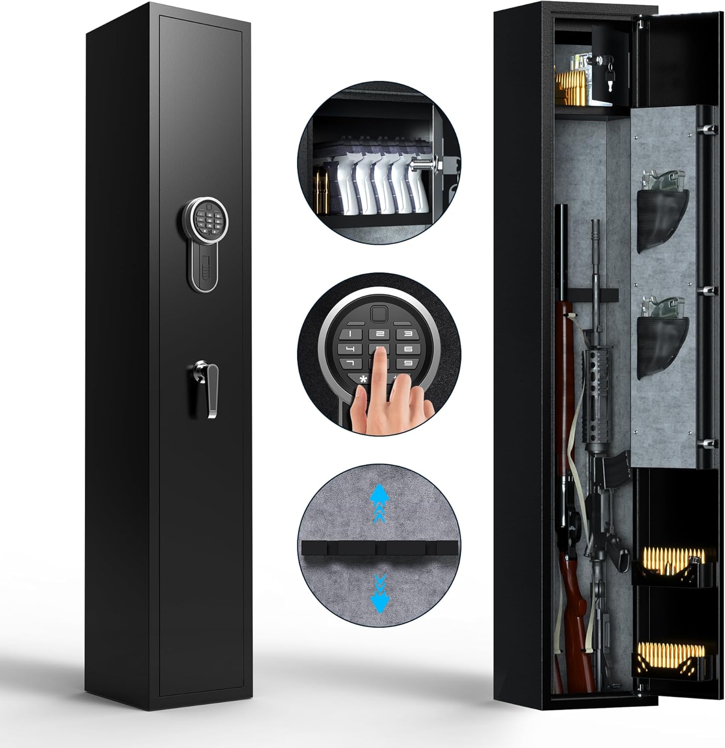 METAN Home Rifle and Pistols Gun Safe with LED Light and Alarm System,2 ...