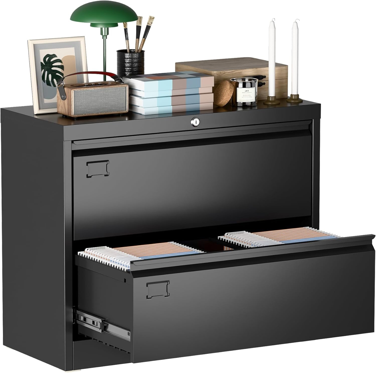 METAN Metal Lateral Filing Cabinet with 2 Drawers for Home Office ...