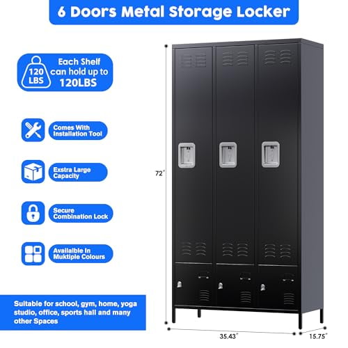 METAN Metal Locker for School Office Gym Bedroom,6 Doors Steel Storage ...