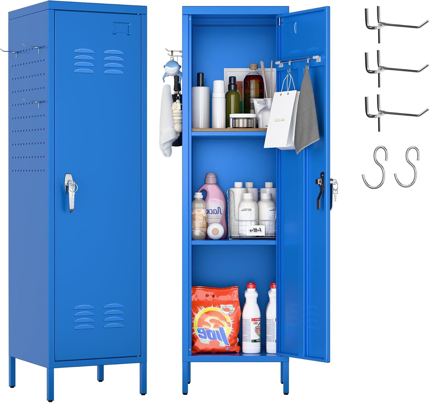 METAN Metal Storage Lockers with Handle Lock and 2 Adjustable Shelves ...