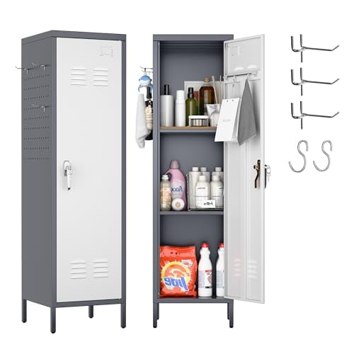 METAN Metal Storage Lockers with Handle Lock and 2 Adjustable Shelves ...