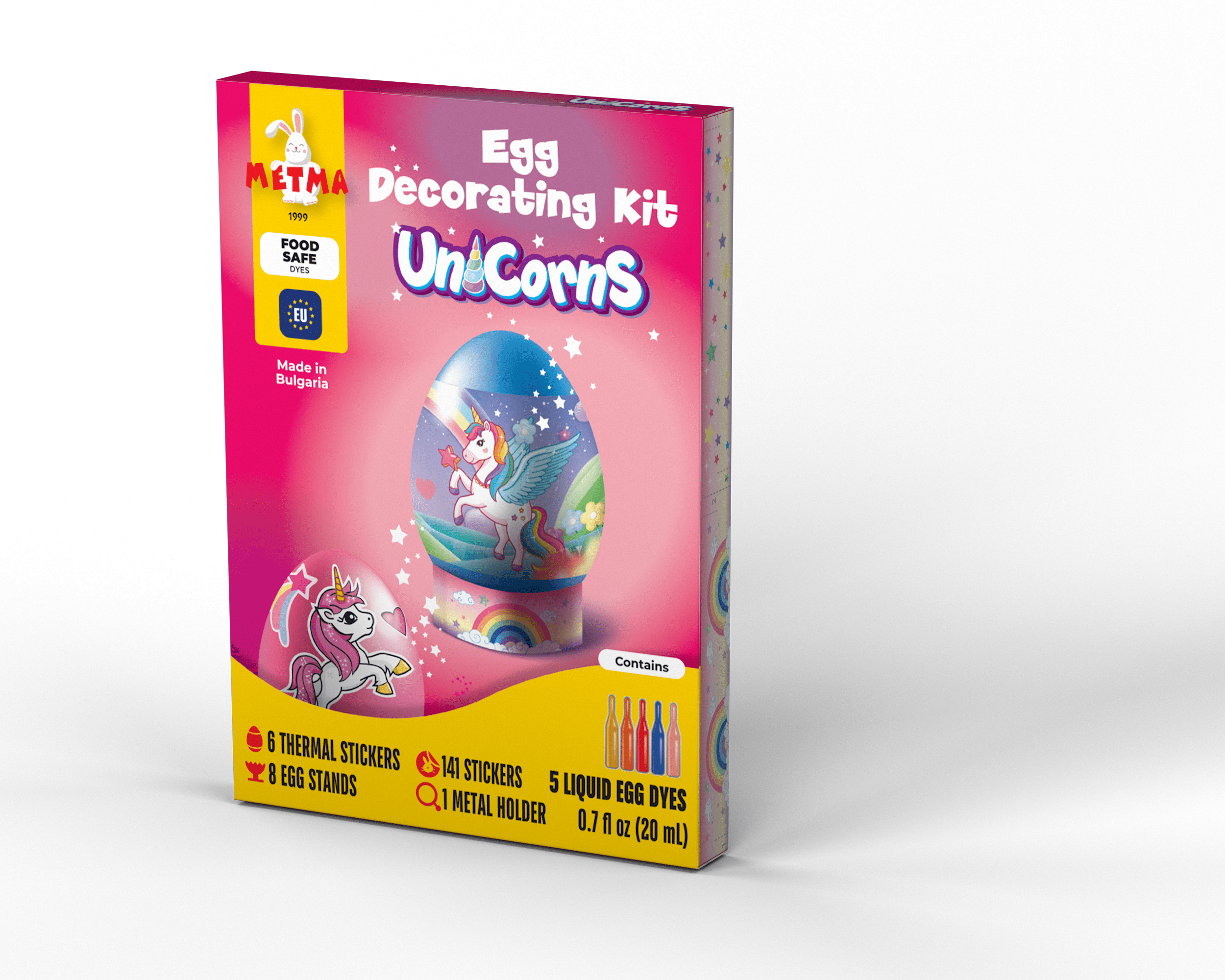 METMA 1999 Egg Decorating Kit Unicorns - Complete Decorative Eggs Set with Liquid Dyes, Stickers ...
