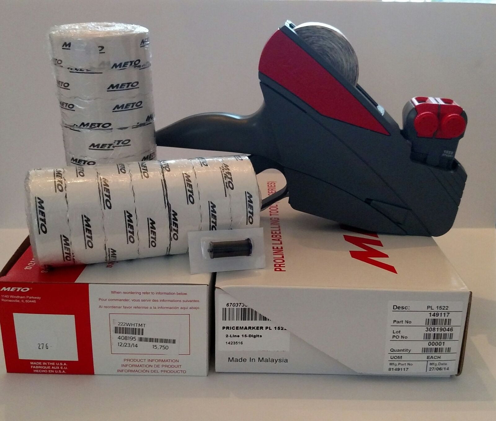METO PRICE LABEL GUN, 15.22/ 2 Line,VALUE PACK,, Box white Labels, Ink ...