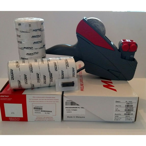 METO PRICE LABEL GUN, 15.22/ 2 Line,VALUE PACK,, Box white Labels, Ink ...