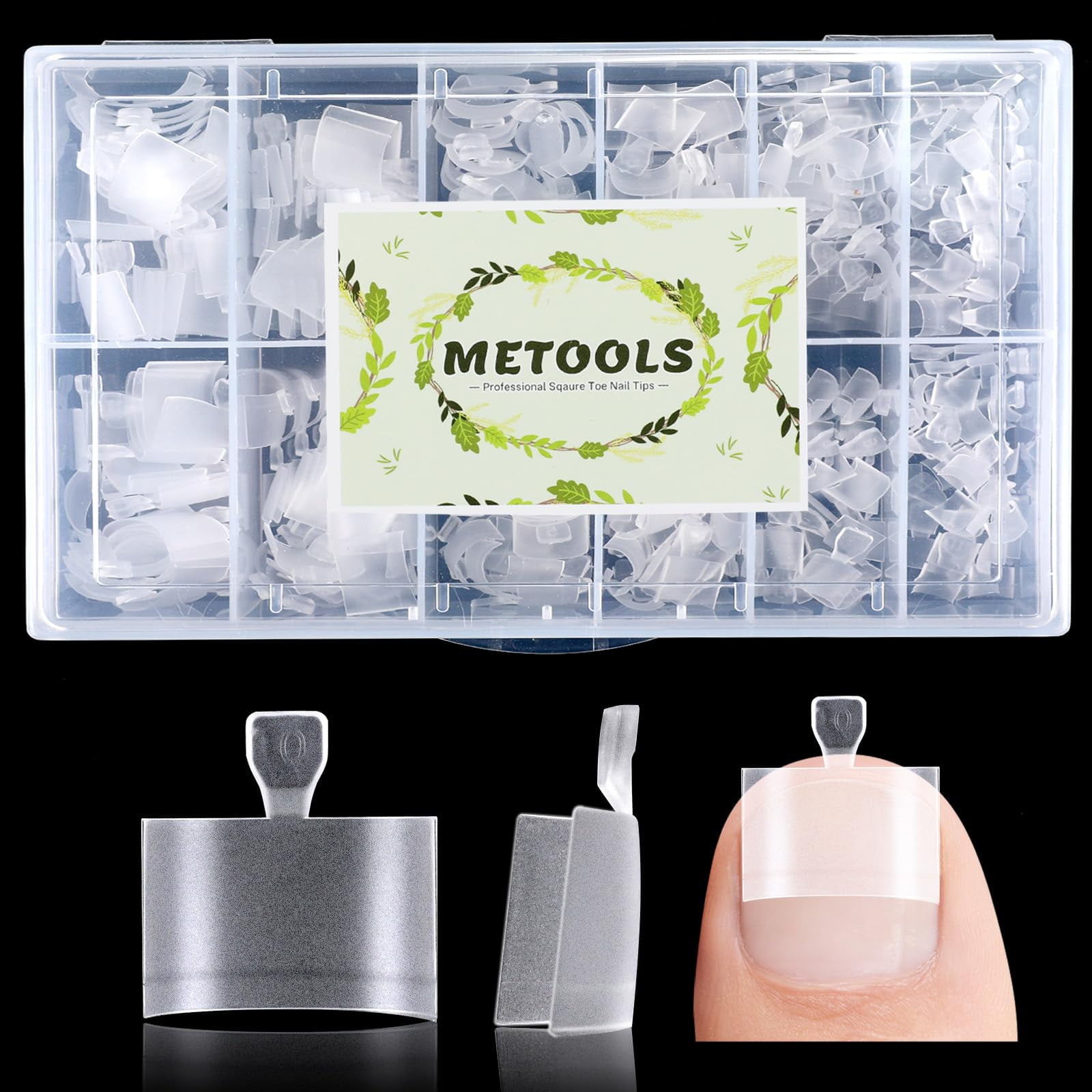 METOOLS Square Toe Nail MMF7 Tips - Half Cover for Wide Short Nail Beds, Matte Pre-shaped Fake ...