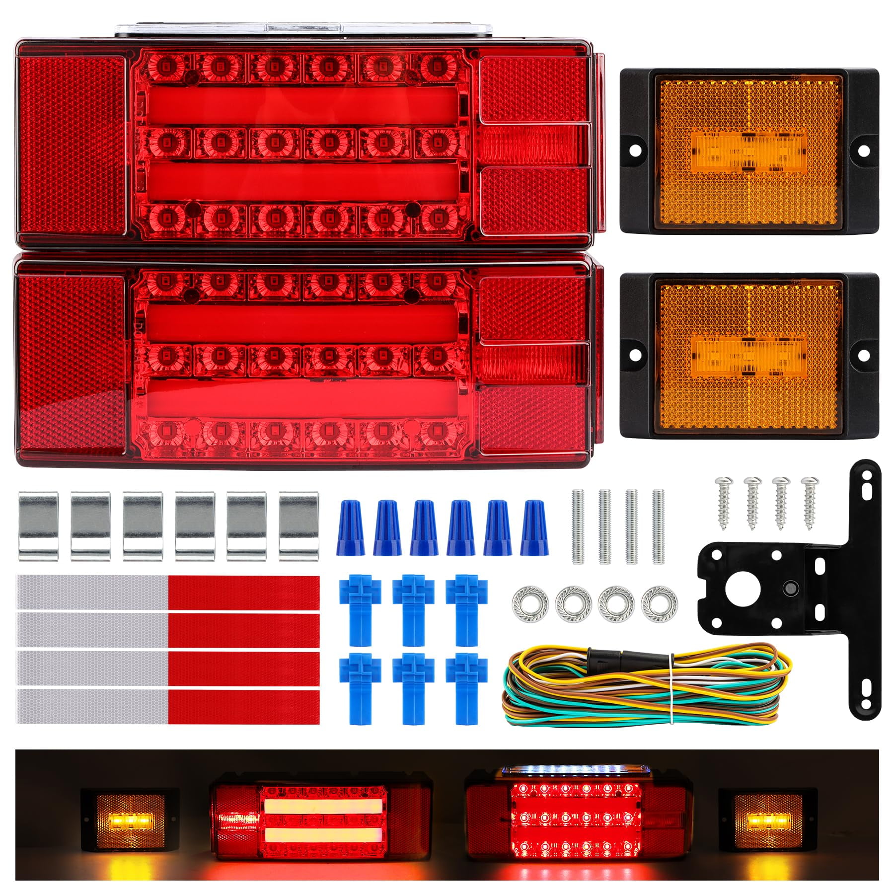 METOWARE 12V Submersible LED Trailer Lights Kit, Rectangular Waterproof ...