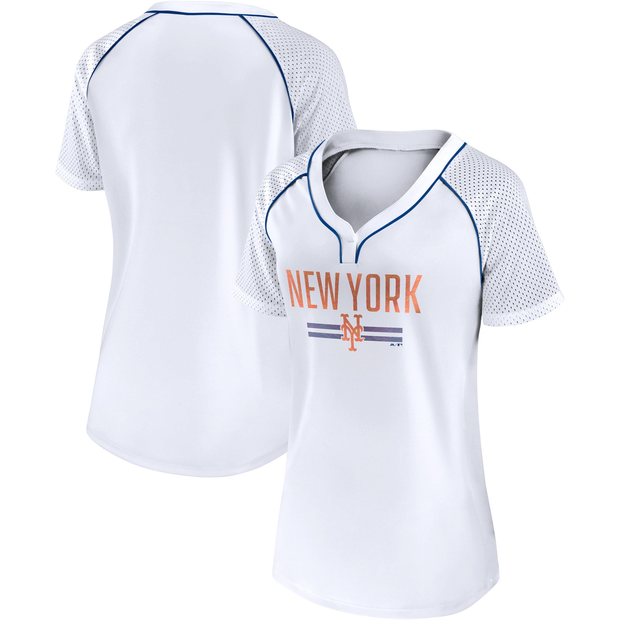 Women's Fanatics White New York Mets Play Calling Raglan V-Neck T-Shirt ...