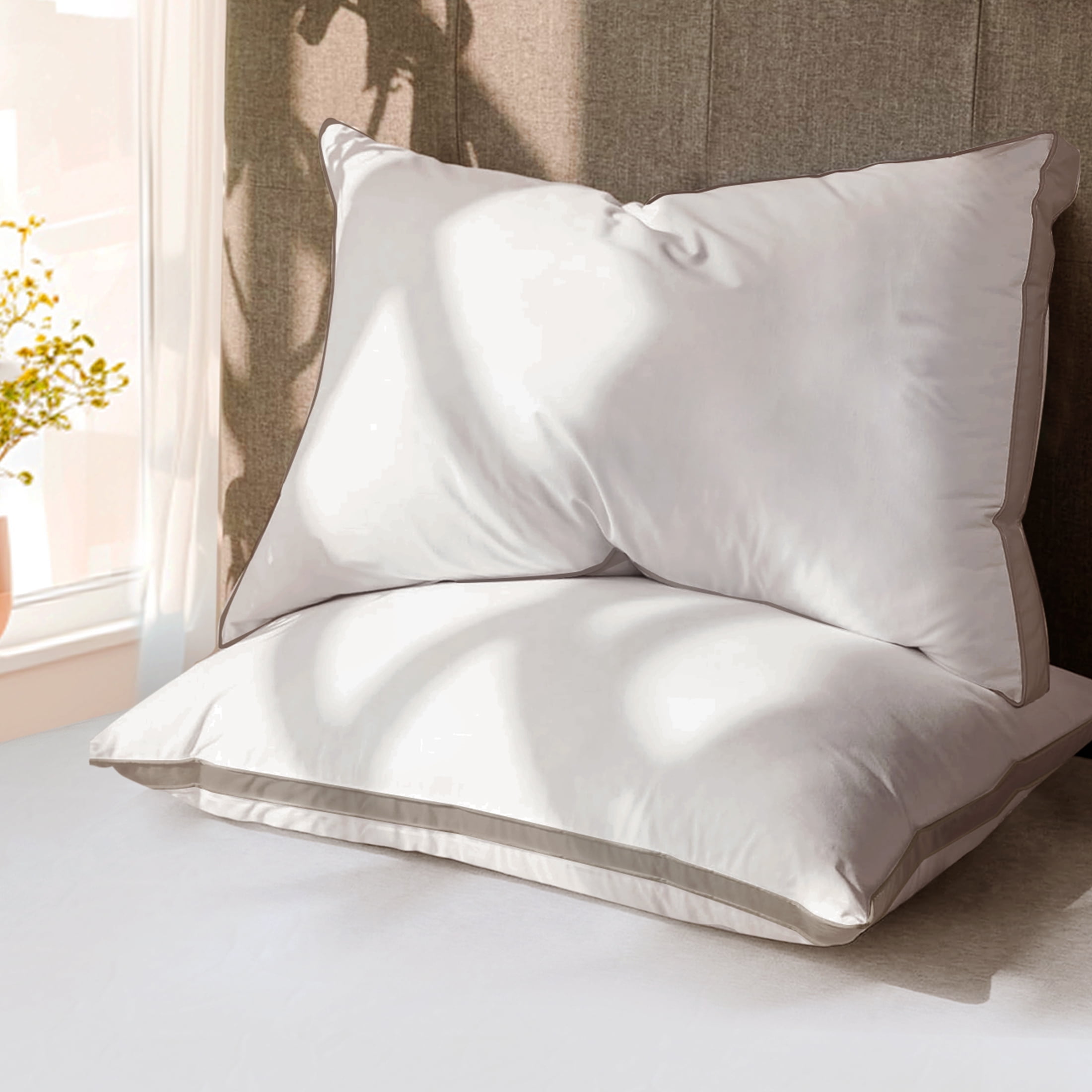 MEUDYT Goose Feather Down Pillows Standrad Size Set of 2, Luxury Soft ...