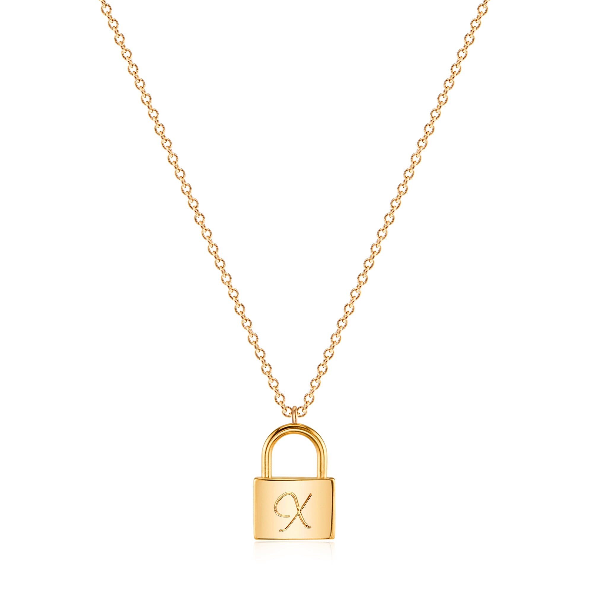 MEVECCO 14K Gold Plated Personalized Padlock Initial Letter Pendant ...