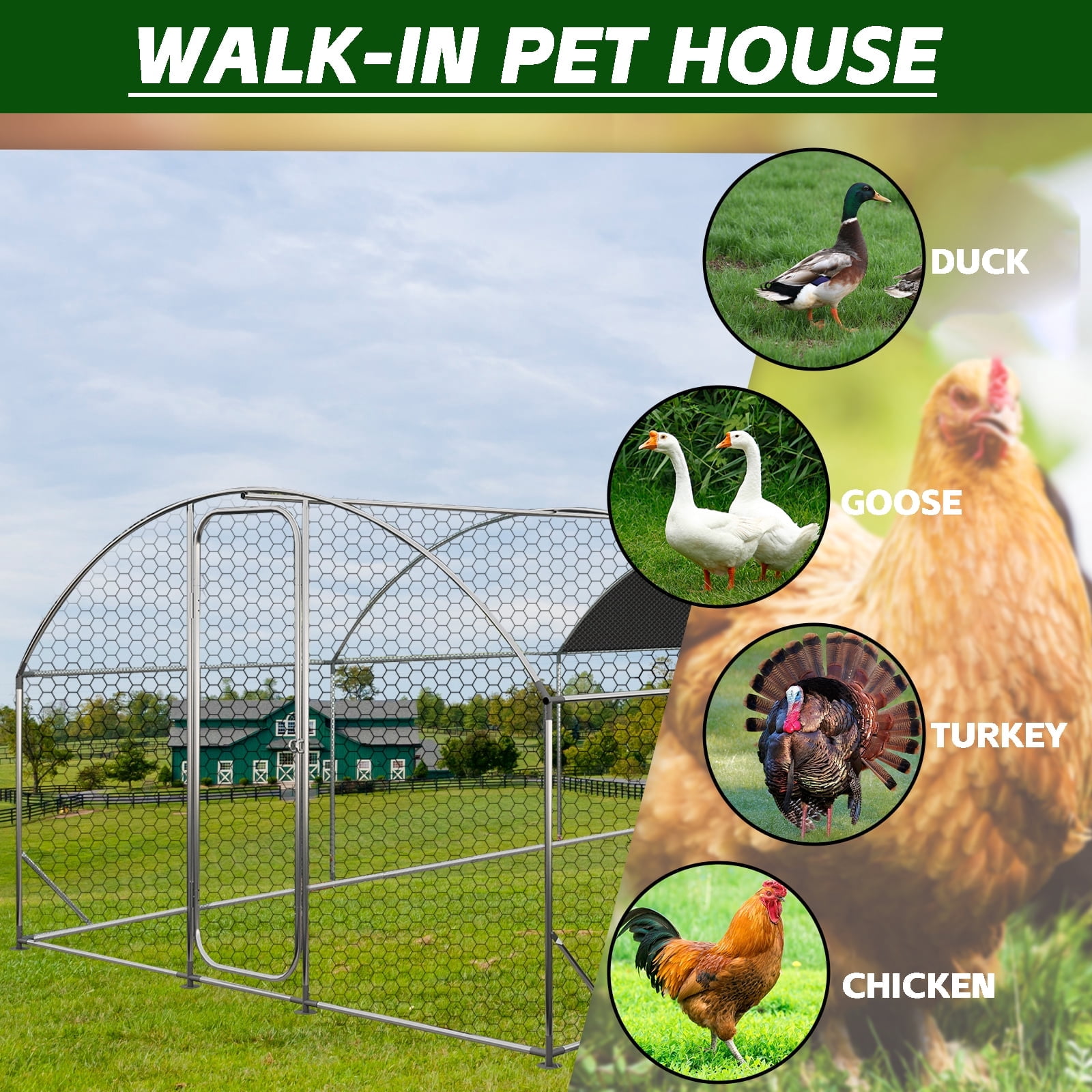 MEWANG Large Metal Chicken Coop with Run, 19.7x9.8x6.6ft, Walkin ...