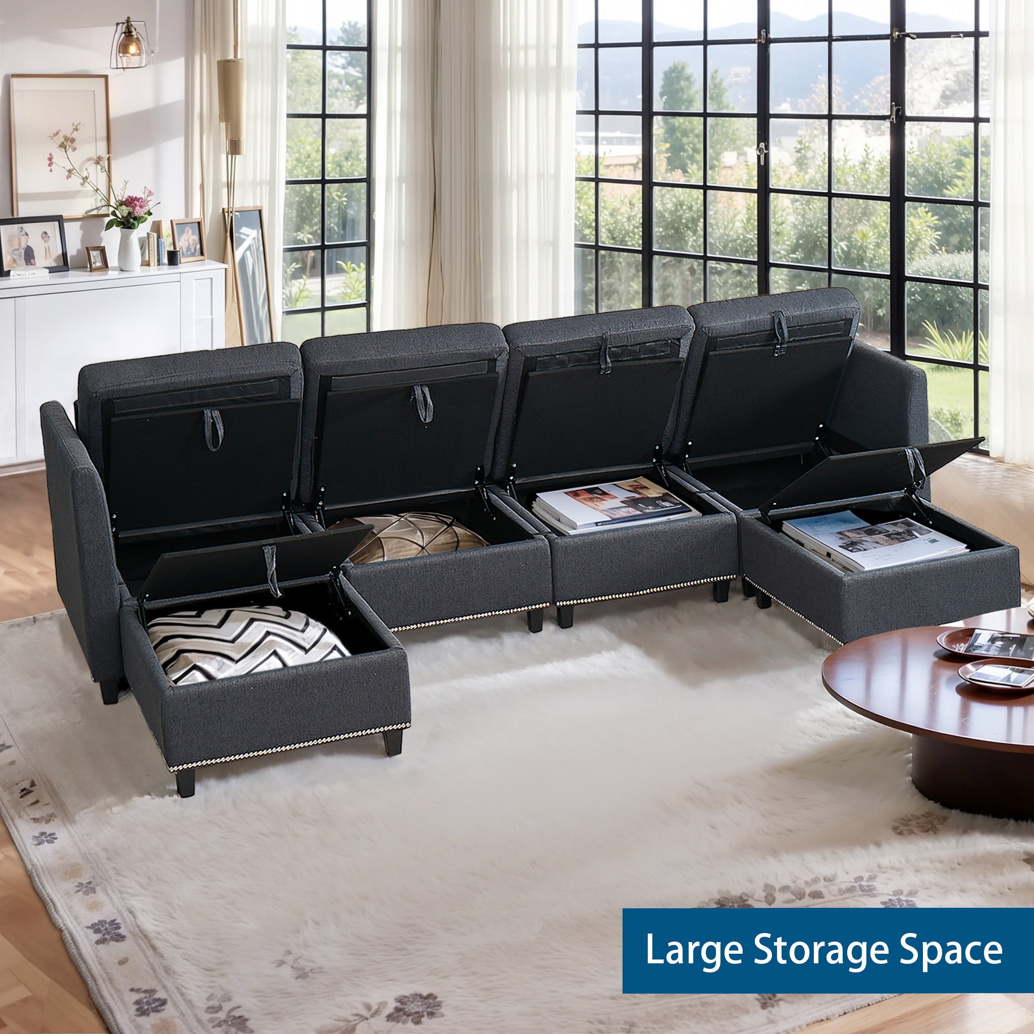 MEWANG Modular Sectional Sofa U Shaped Couch with Reversible Chaise, 6 ...