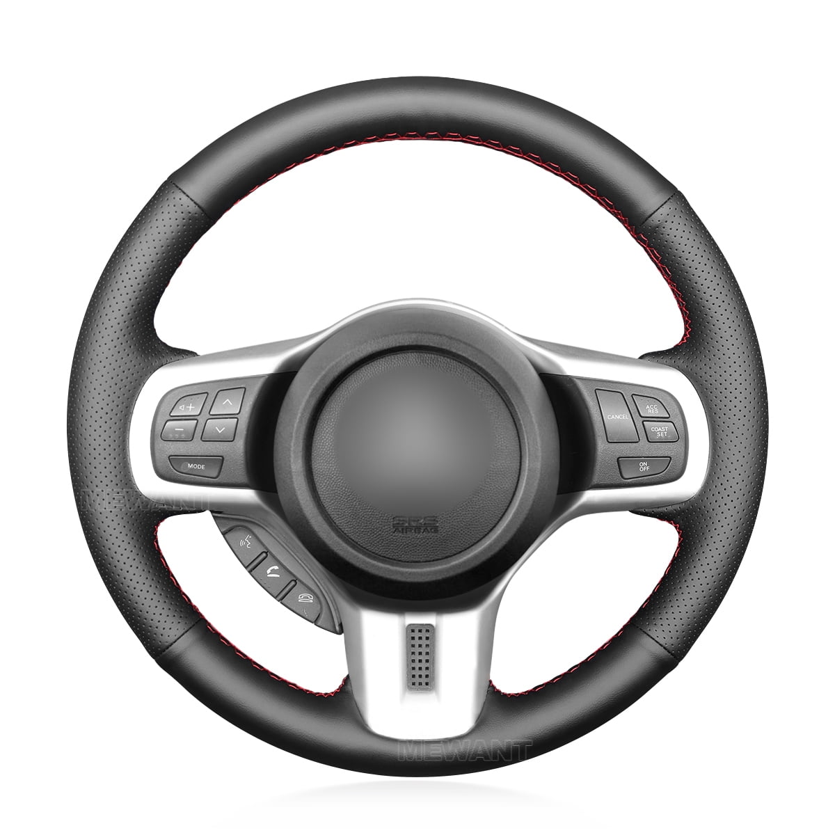 MEWANT Handsewing Black Artificial Leather Steering Wheel Cover Wraps ...