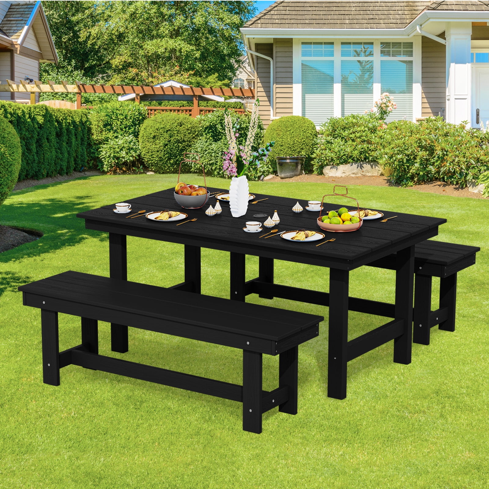 JUSTLET 3 Pieces Patio Furniture Set, HDPE Outdoor Dining Table Set ...