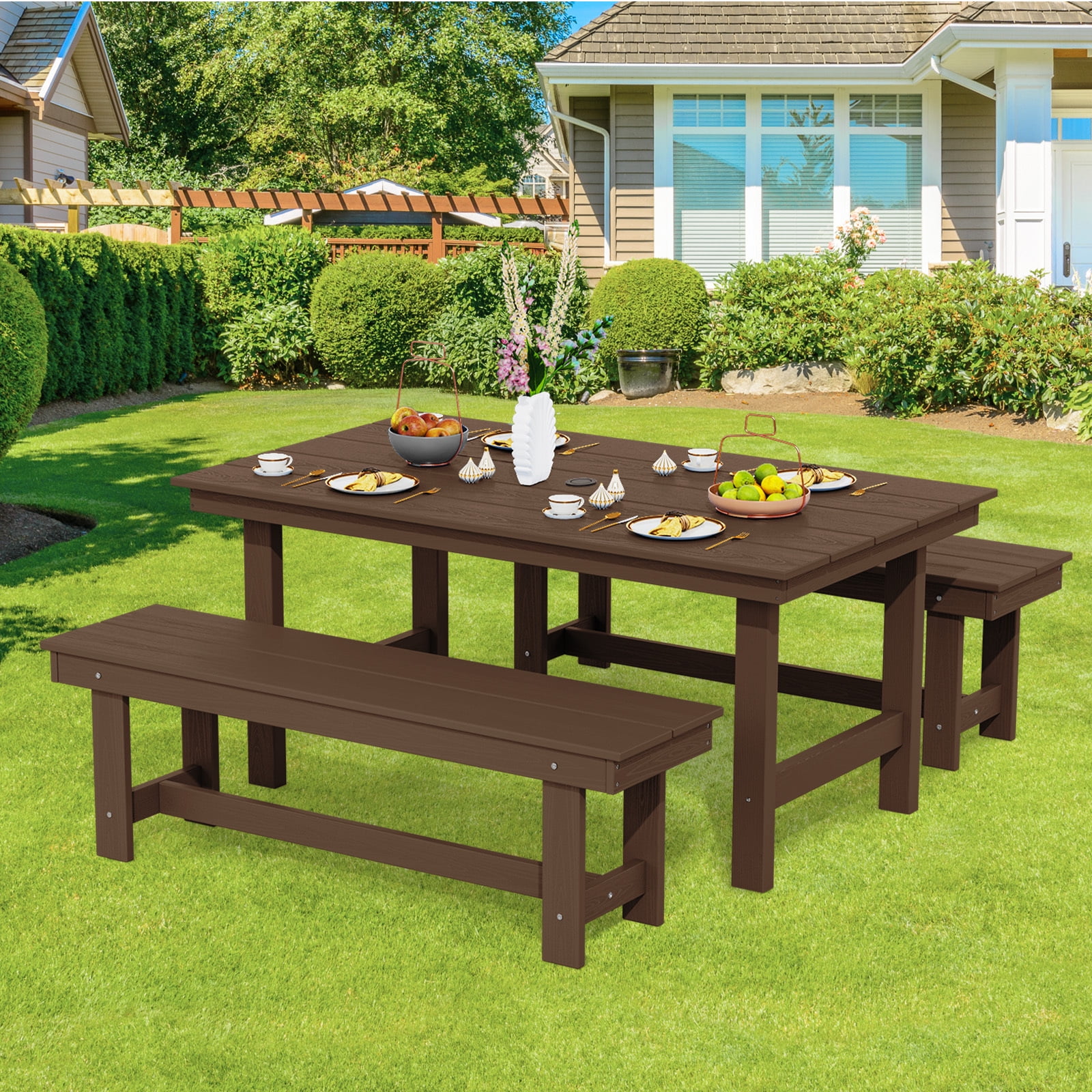 JUSTLET 3 Pieces Patio Furniture Set, HDPE Outdoor Dining Table Set ...