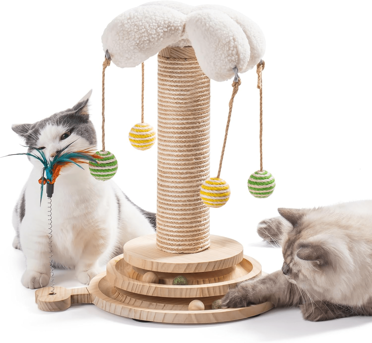 MEWOOFUN 5 In 1 Cat Toys, Cat Sisal Rope Scratching Post with Hanging ...