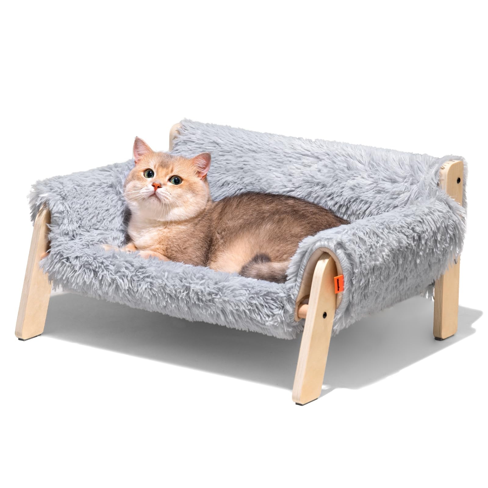 MEWOOFUN Cat Couch Bed, Pet Sofa for Indoor Cats Wooden Indoor Elevated Cat Beds with Removable ...
