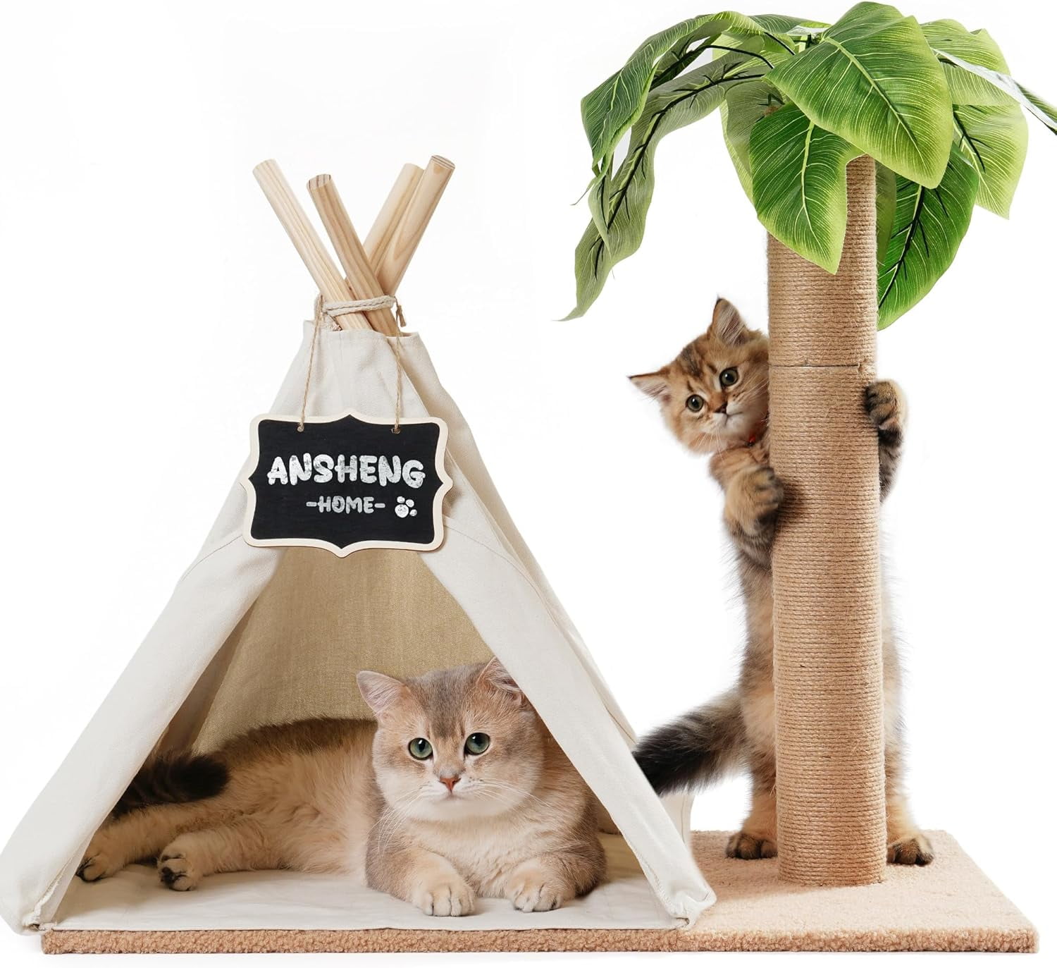MEWOOFUN Cats Scratching Post & Teepee for Indoor Cats, Cat Tree Sisal ...