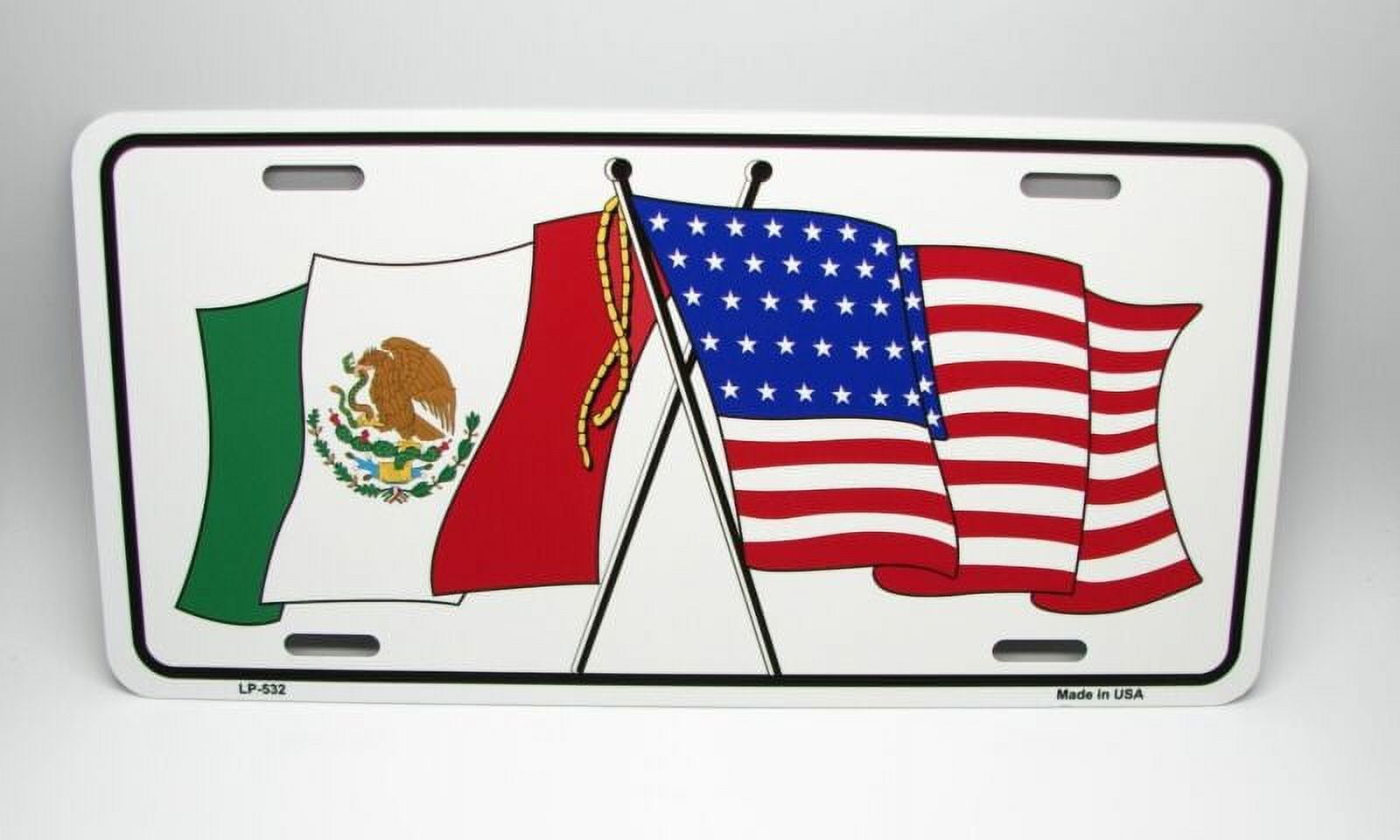 MEXICAN AMERICAN FLAG CAR METAL LICENSE PLATE. BANDERA MEXICANA. MEXICO ...