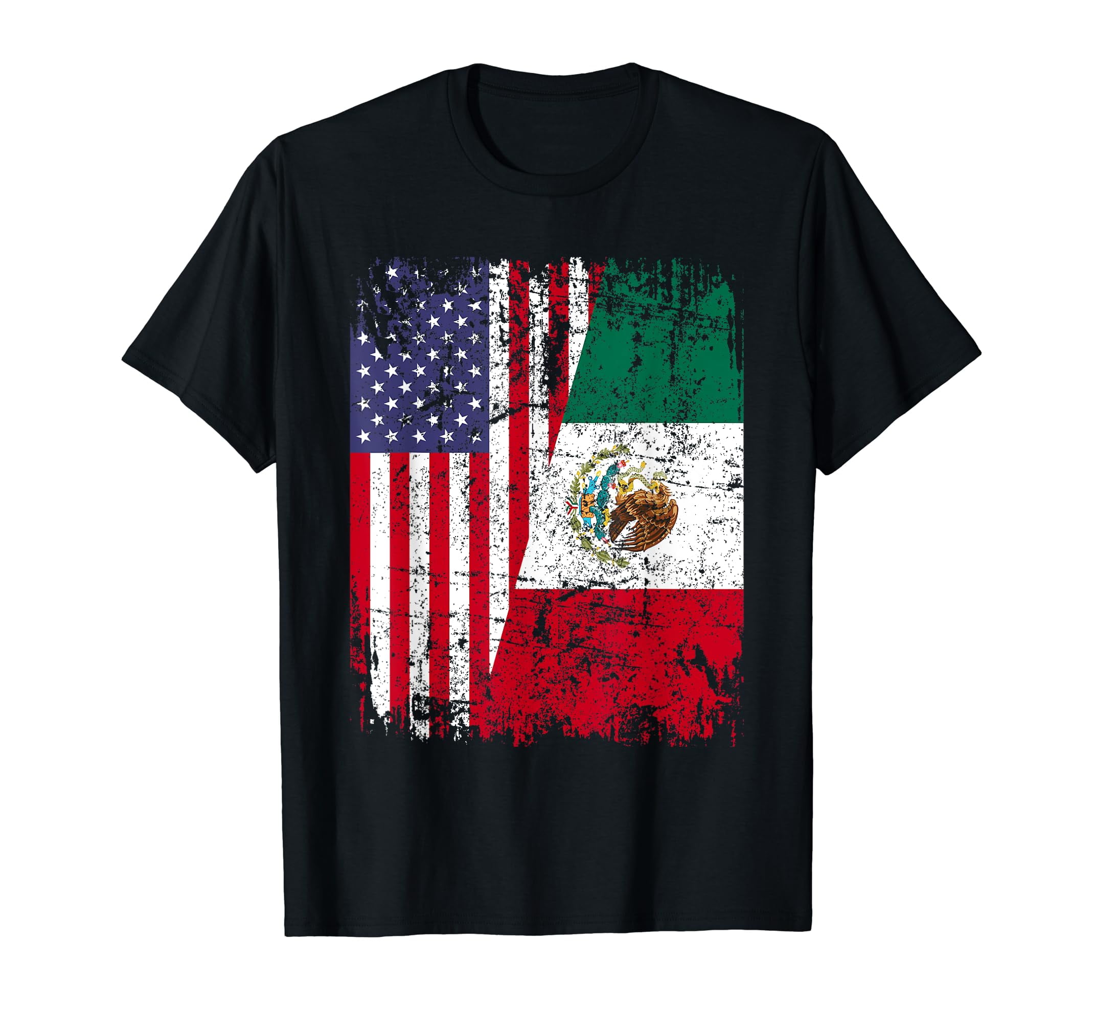MEXICAN ROOTS | Half American Flag | MEXICO Cotton Black T-Shirt ...