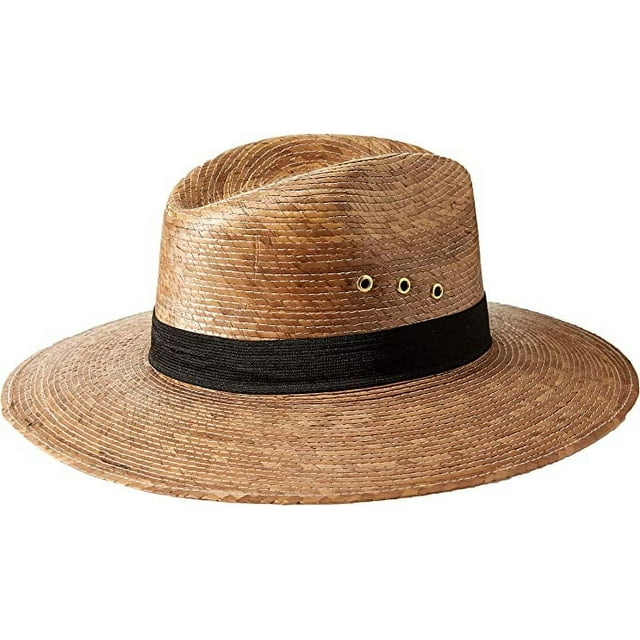 MEXIMART Mexican Palm Leaf Straw Indiana Wide Brim Hat, Dark Tan w ...