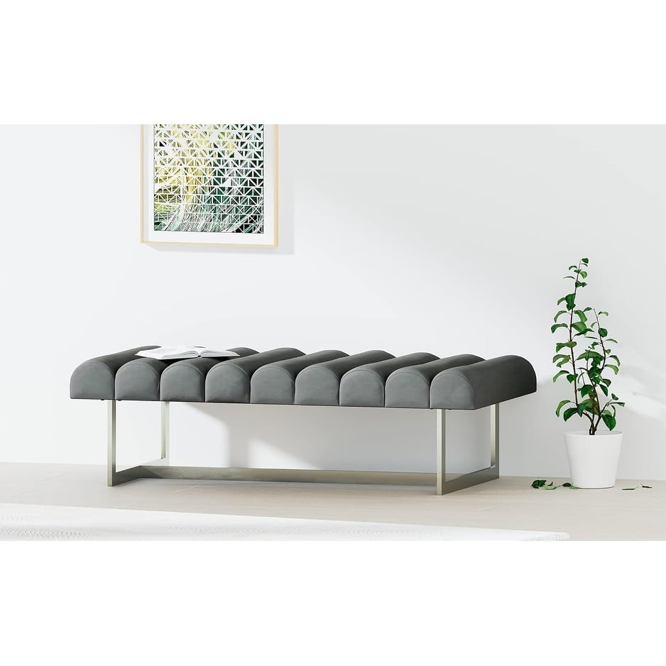 MEXIYA Alessia Modern Channel Tufted Bench Grey Velvet Velvet - Walmart.com