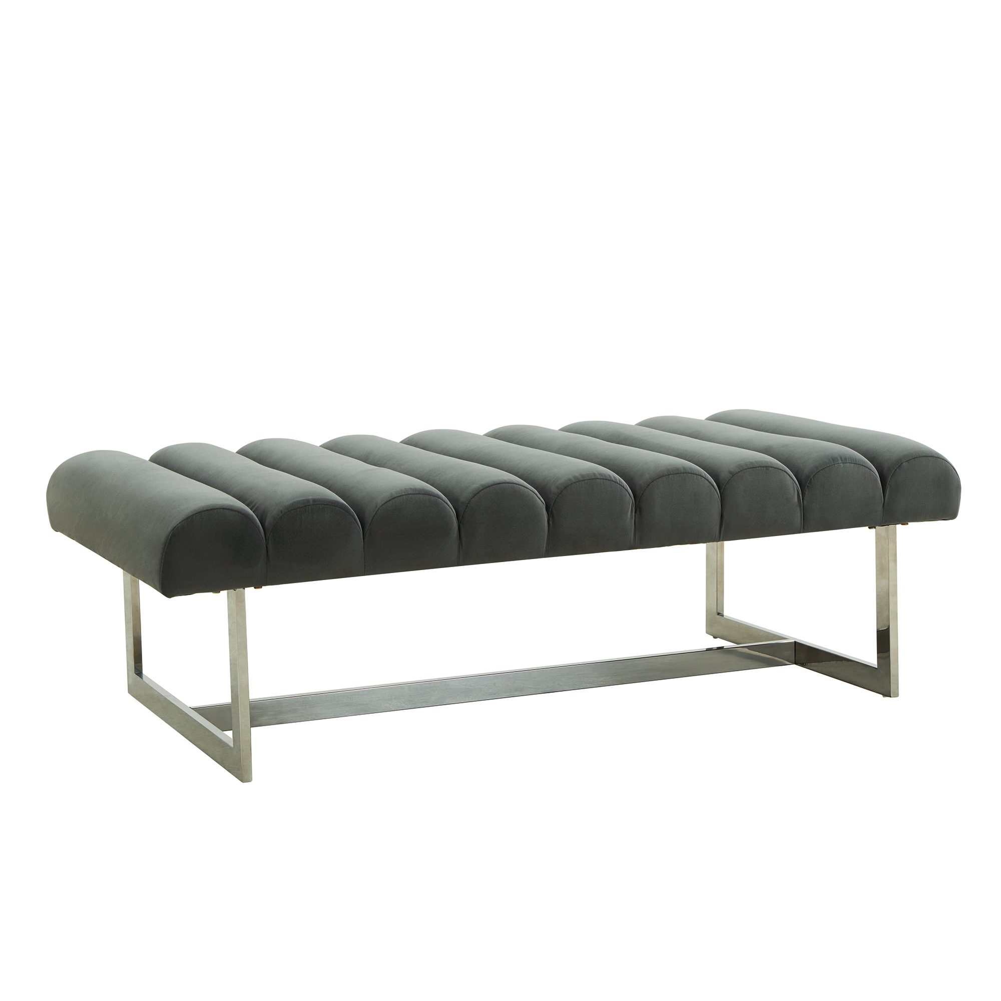 MEXIYA Alessia Modern Channel Tufted Dark Grey Bench Upholstered Velvet ...