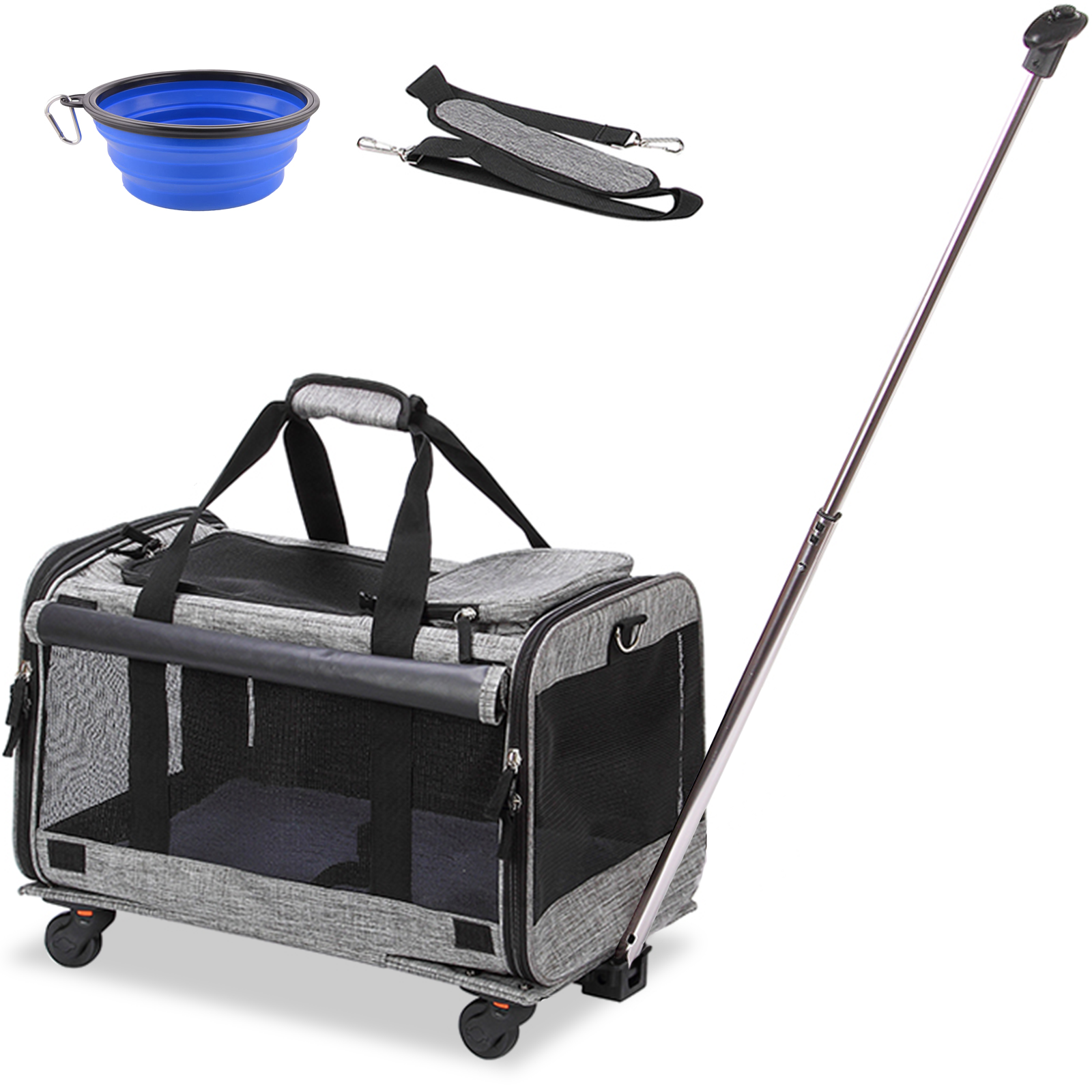 ELEGX Pet Rolling Carrier with Detachable Wheels Travel Rolling Carrier ...