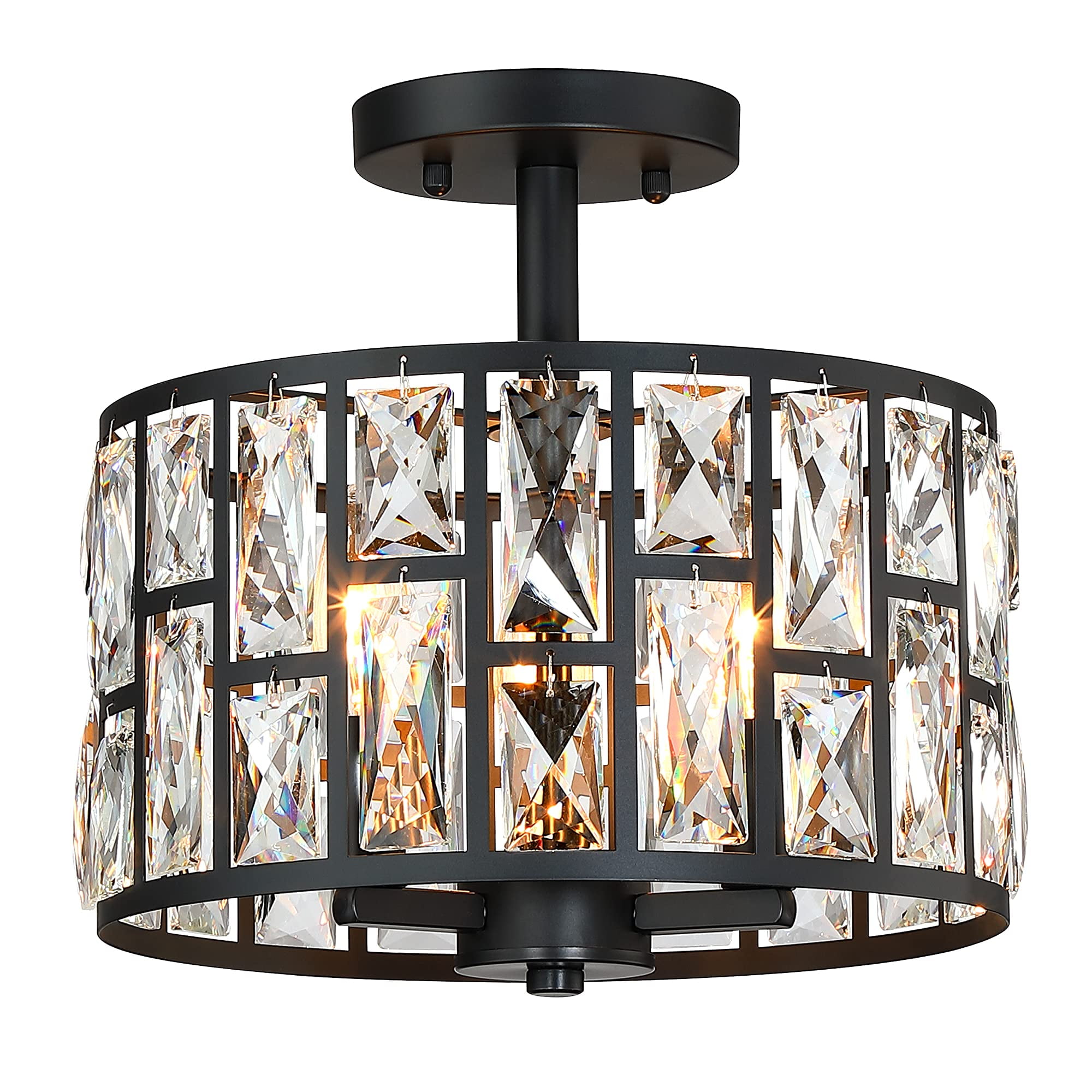 MEXO Farmhouse Crystal Round Semi Flush Mount Close to Ceiling Light ...