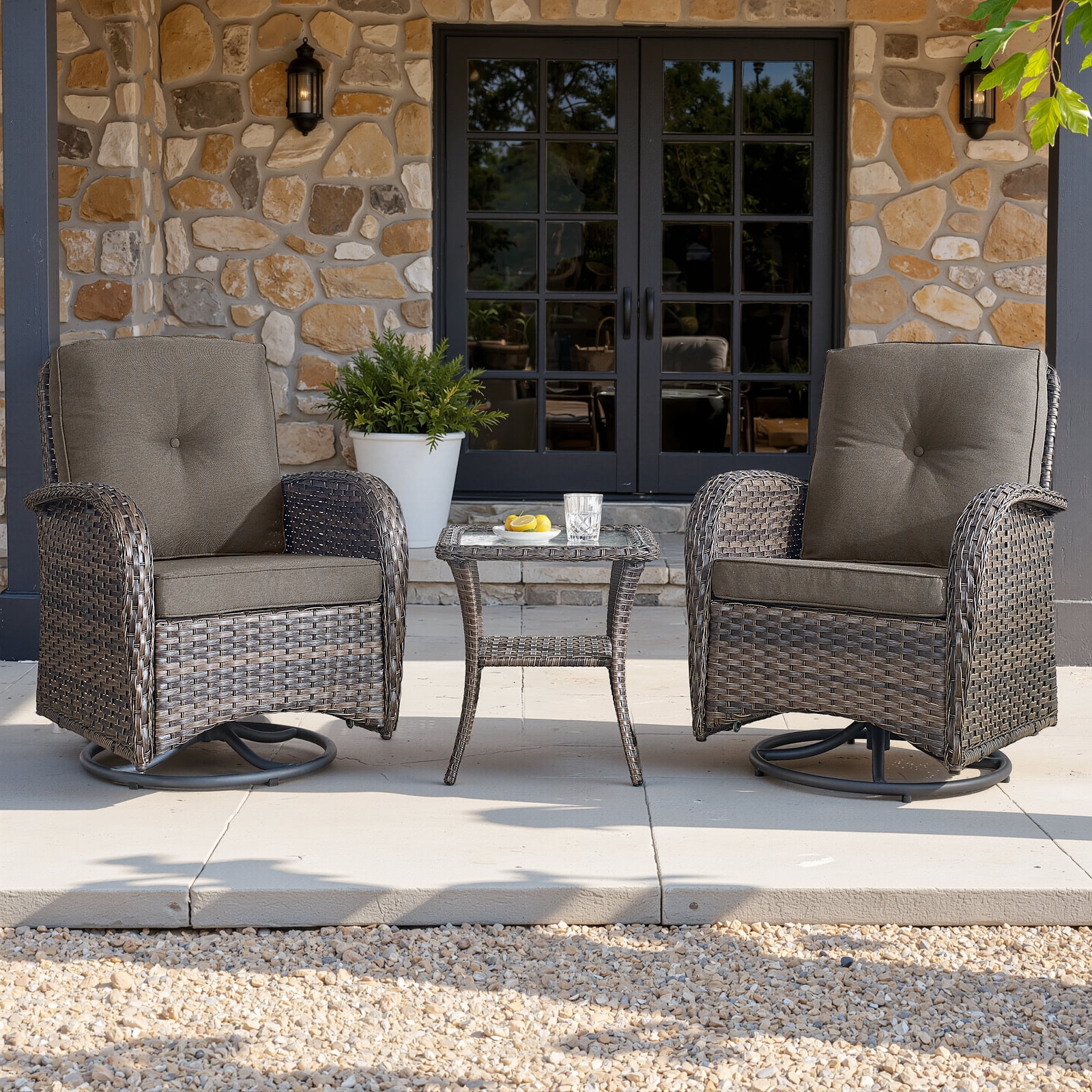 OPOHORO 3-Piece Powder Coated Steel Outdoor Bistro Sets with 2 Swivel ...