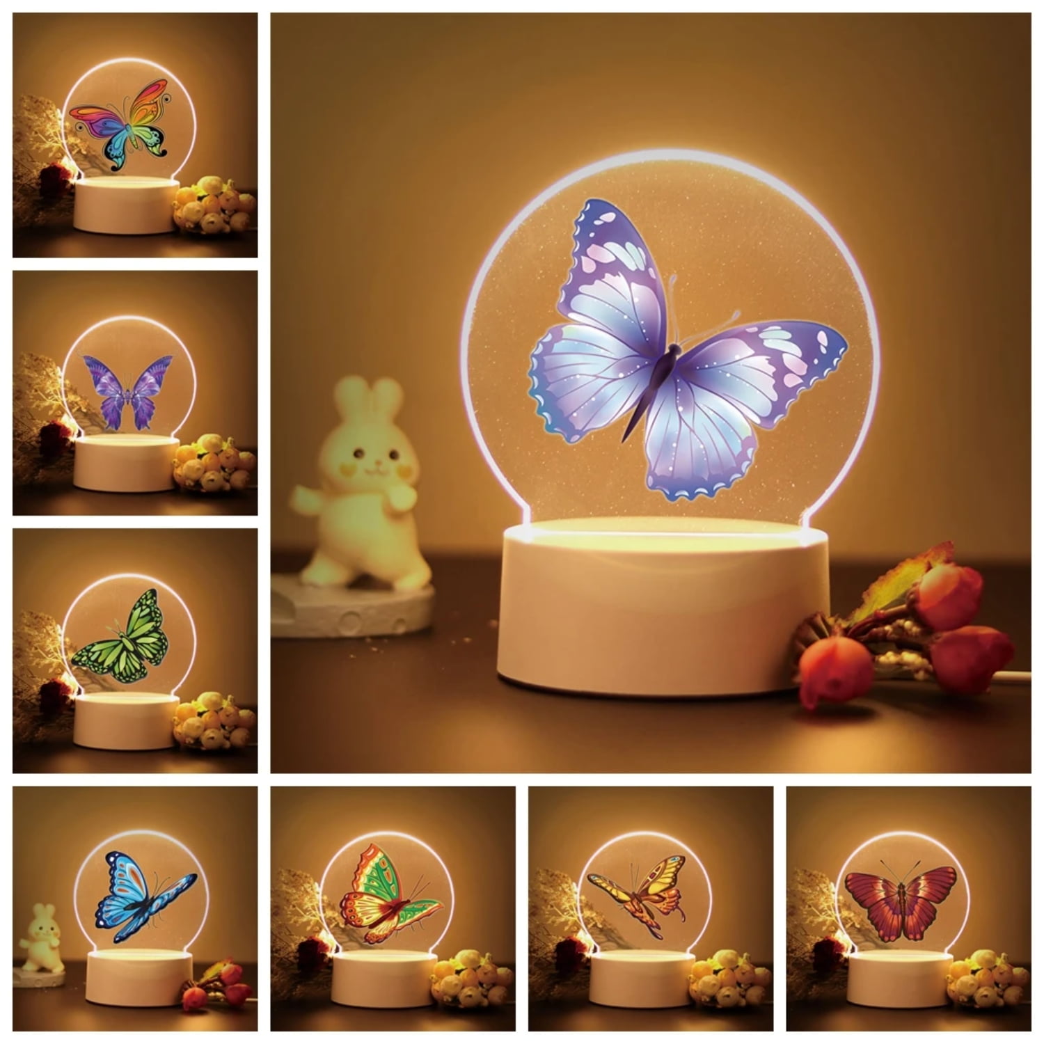 MEZ 2025 Flying butterflies Color Changeable Table Lamp Bedroom Decor ...