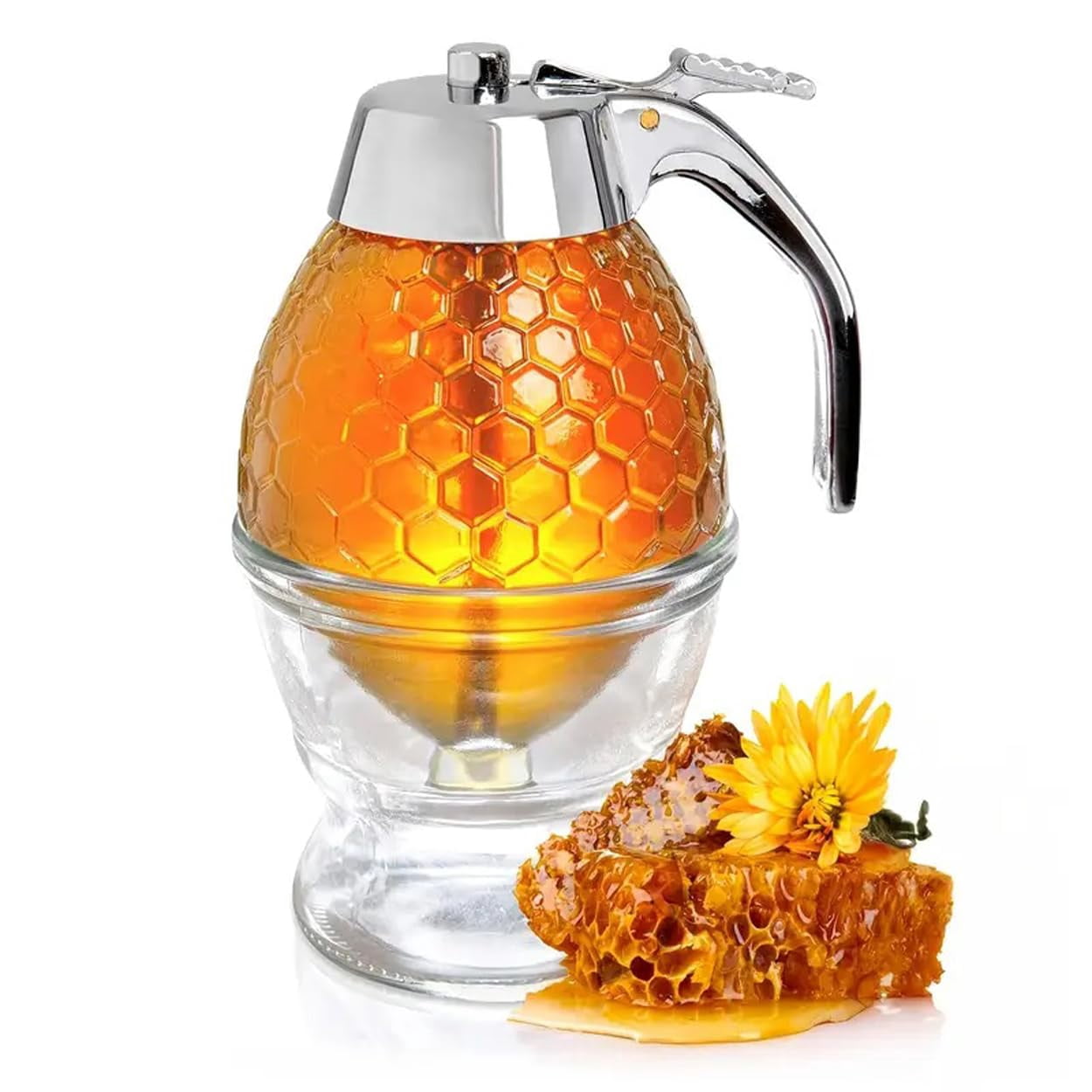MEZON XIBO Honey Dispenser Elegant Honeycomb Design Syrup Dispenser ...