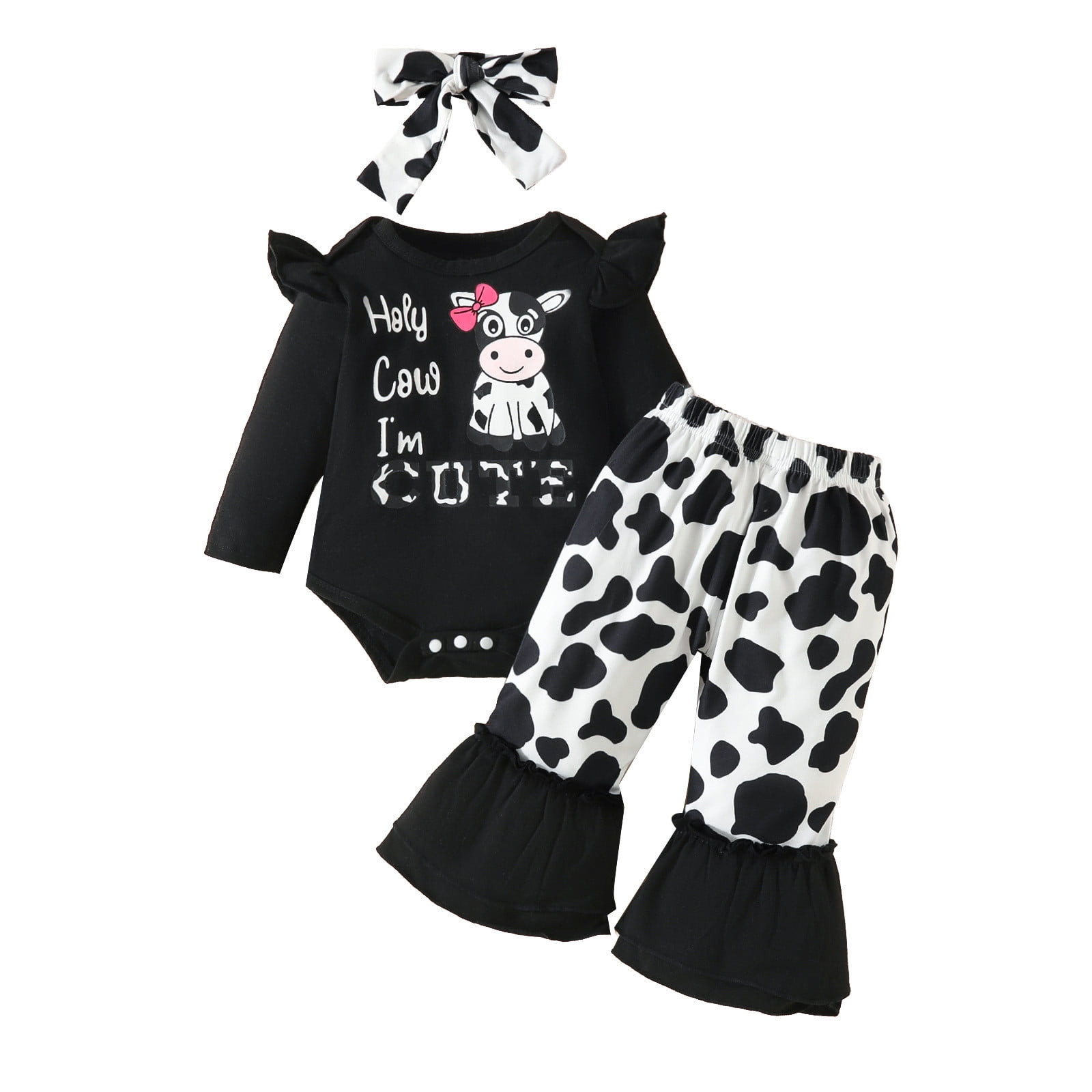 MEZZALL Baby Girl Cow Print Long Sleeve Outfit Cow Clothes for Girls Baby Bell Bottom Outfit ...
