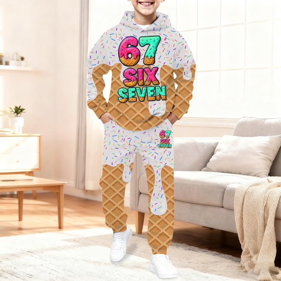 MEZZALL Boys 67 Ice Cream Print Sweatsuit Clothing Sets Long Sleeve ...