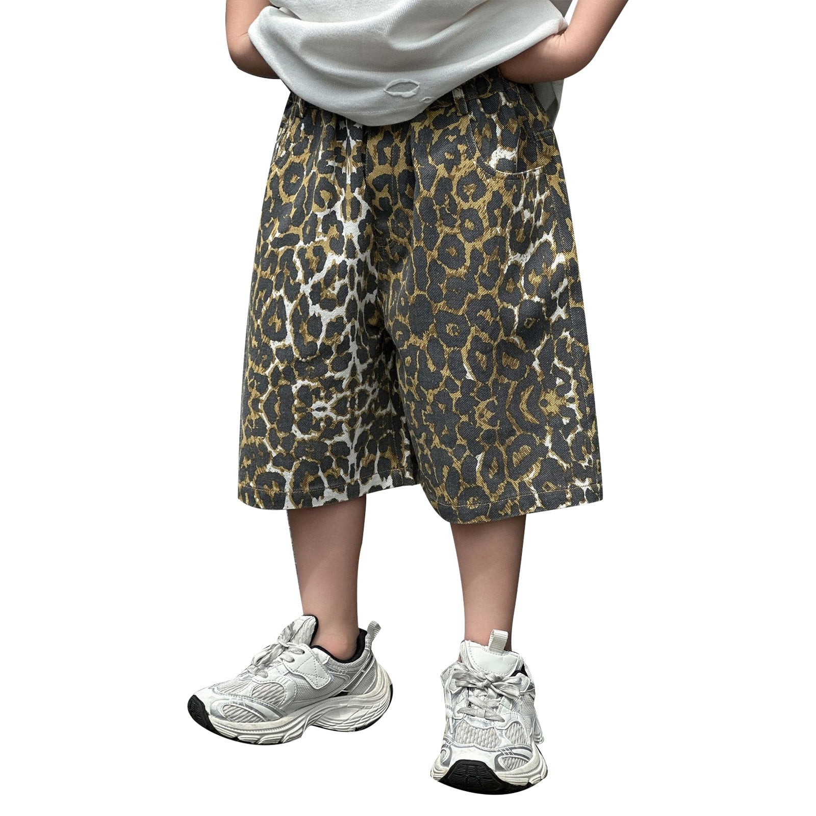 MEZZALL Boys Casual Shorts Retro Leopard Print Denim Pants For Kids ...