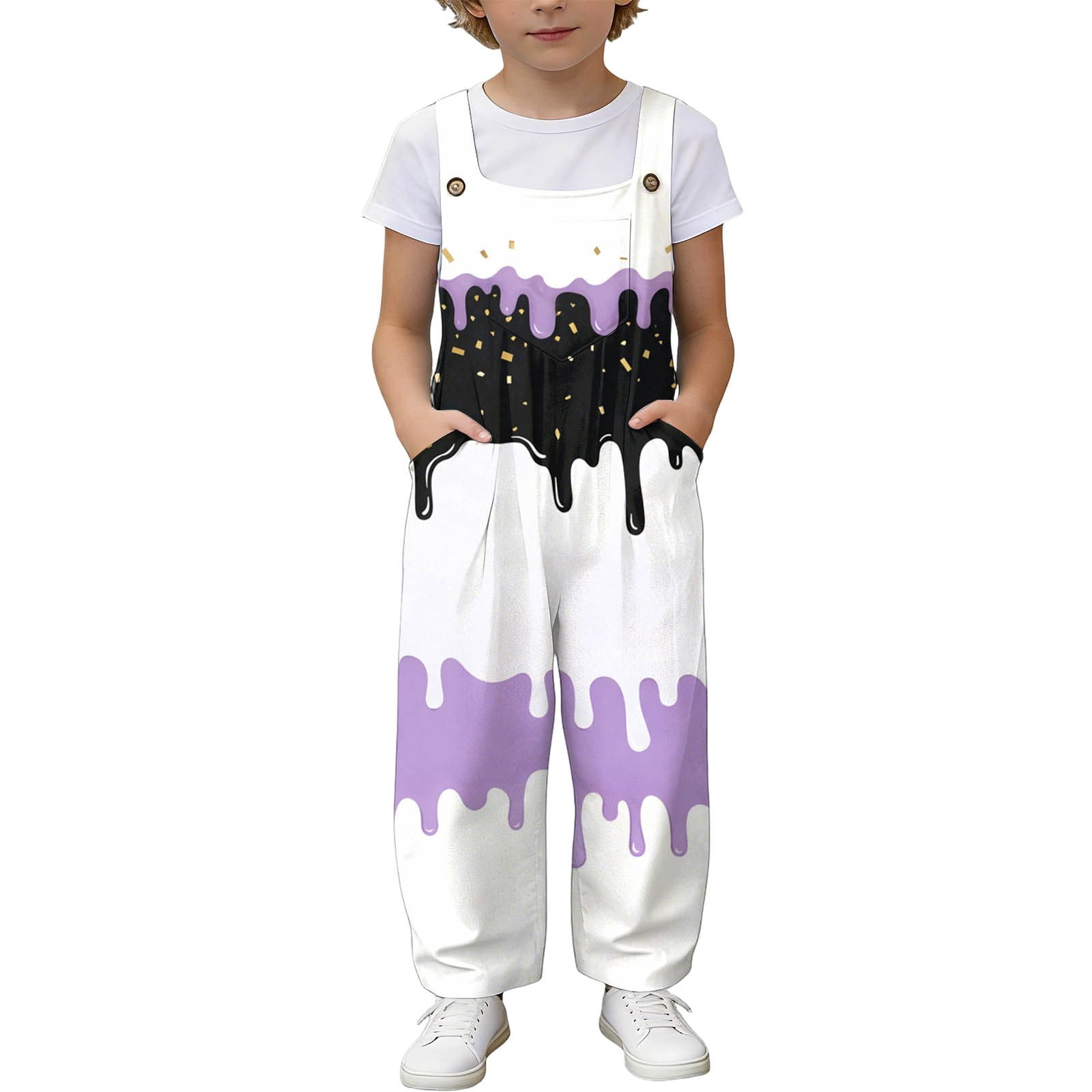 MEZZALL Casual Pocket Ice Cream Print Jumpsuit For Kids Relaxed Fit One ...