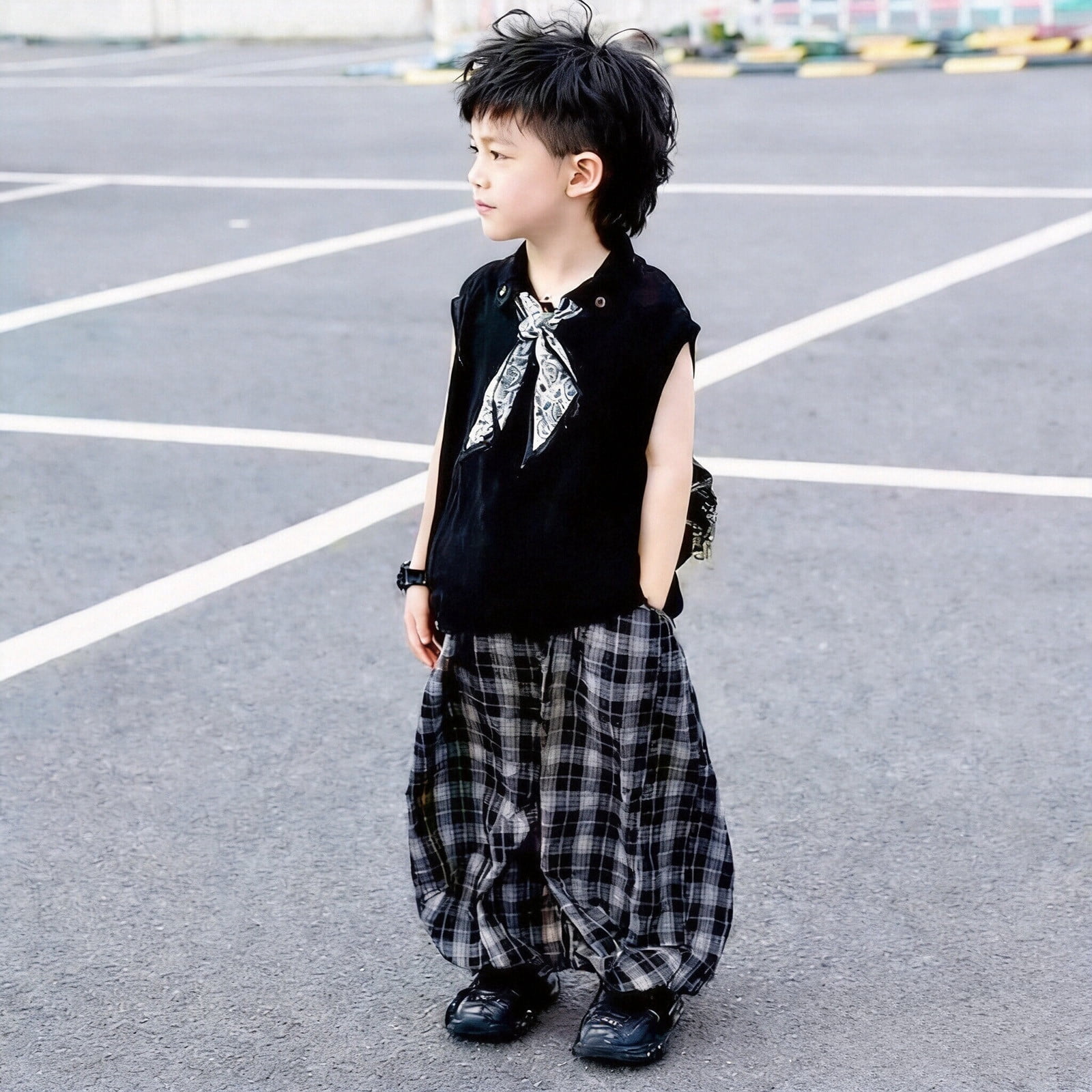 MEZZALL Child Boys Sleeveless Tops Plaid Pants Outfit Sets For Everyday ...