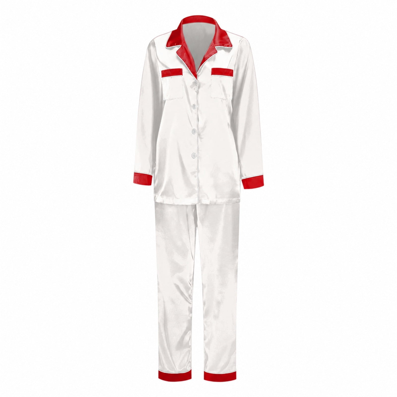 MEZZALL Comfortable Pajamas Long Sleeve Lapel Button Shirts With Pants ...