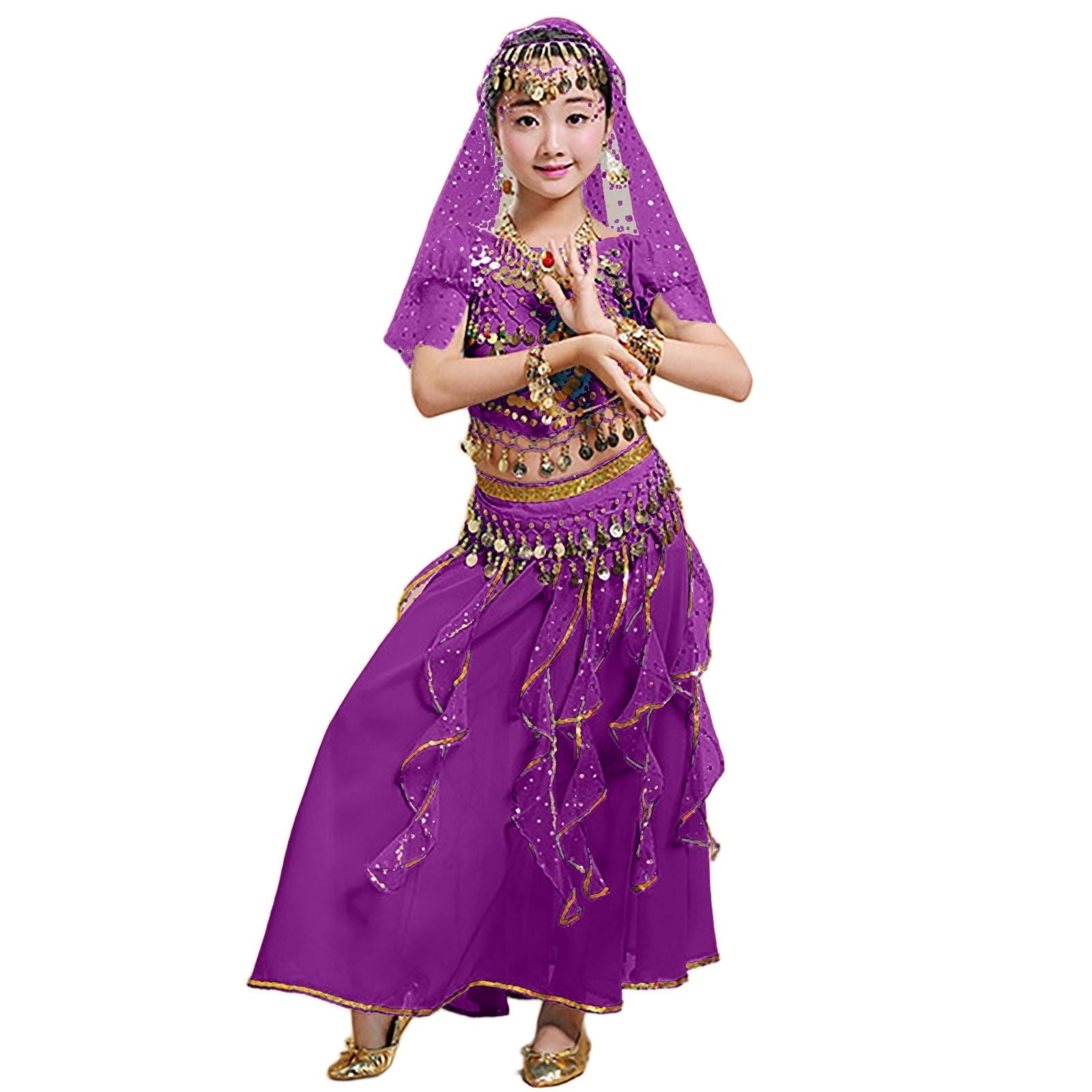 MEZZALL Girls Dance Sets Performance Outfits Long Sleeveless Dress O ...