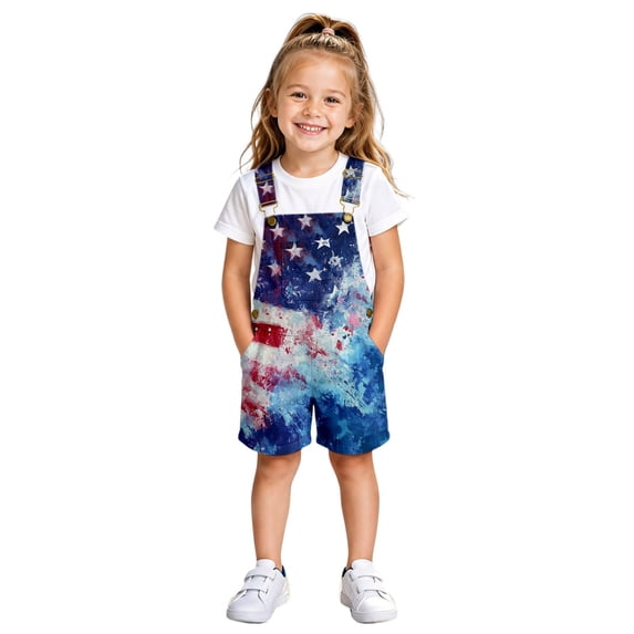 MEZZALL Girls Patriotic Style Button Front Casual Rompers For Kids With ...