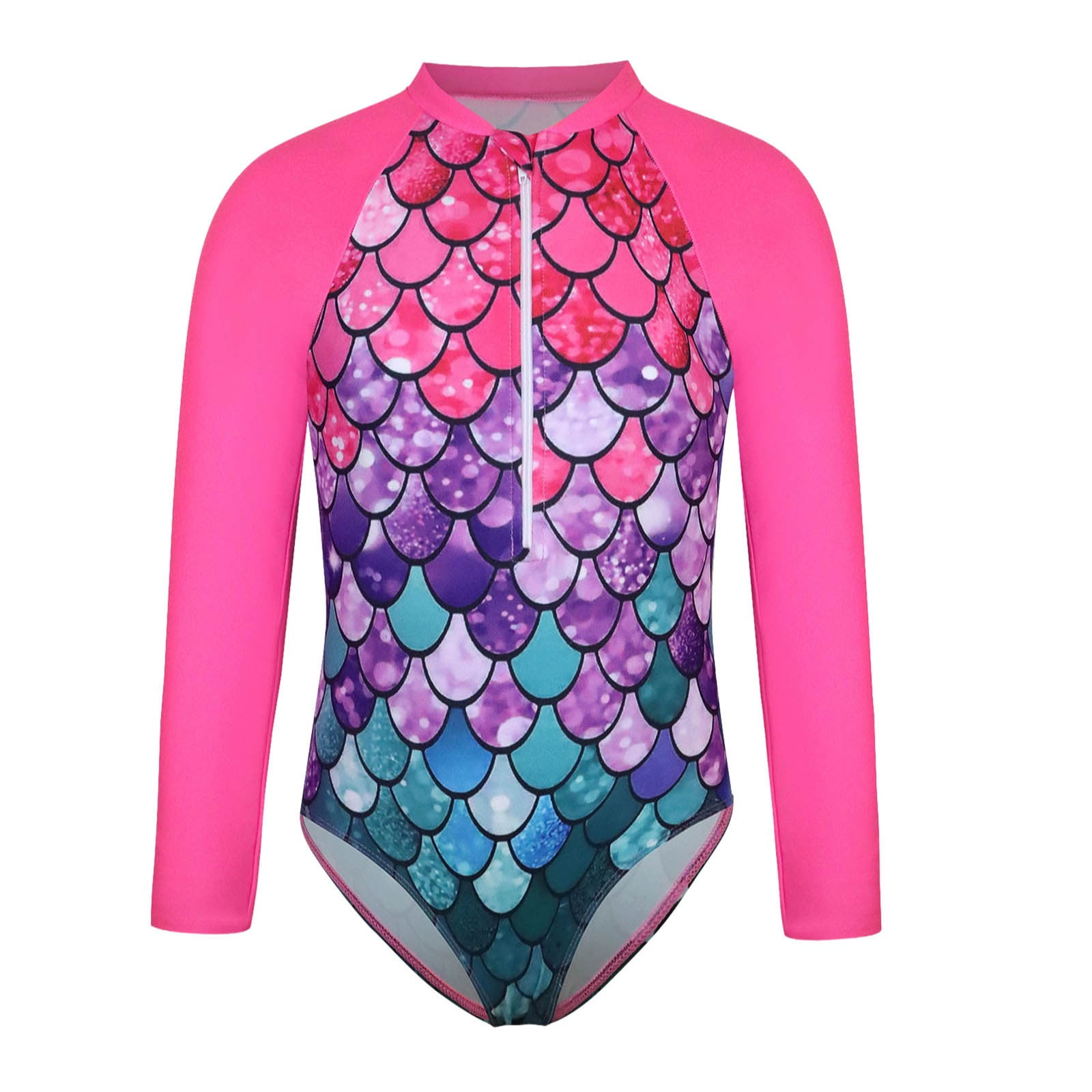 MEZZALL Girls Swimwear Summer Red Gradient Fish Scale Zipper UPF Sun ...